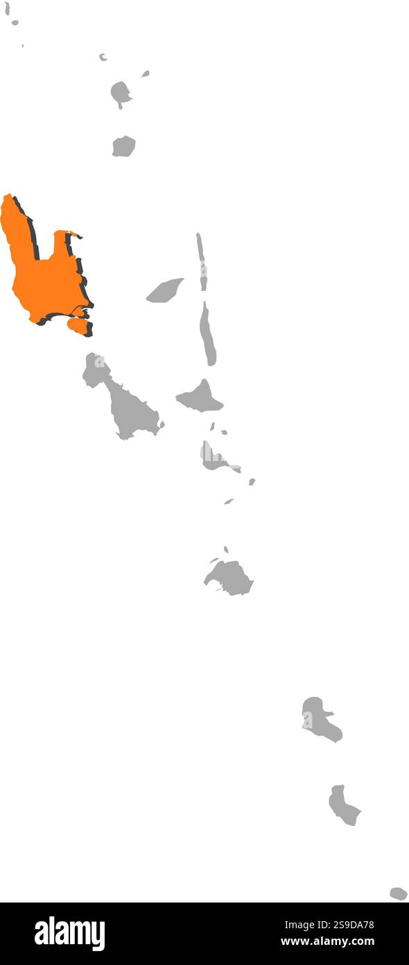 Map of Vanuatu with the provinces, Sanma is highlighted by orange Stock ...