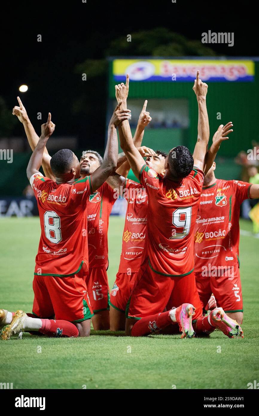 Daniel Amorim (#9) of Velo Clube cebebrates after scoring during the ...