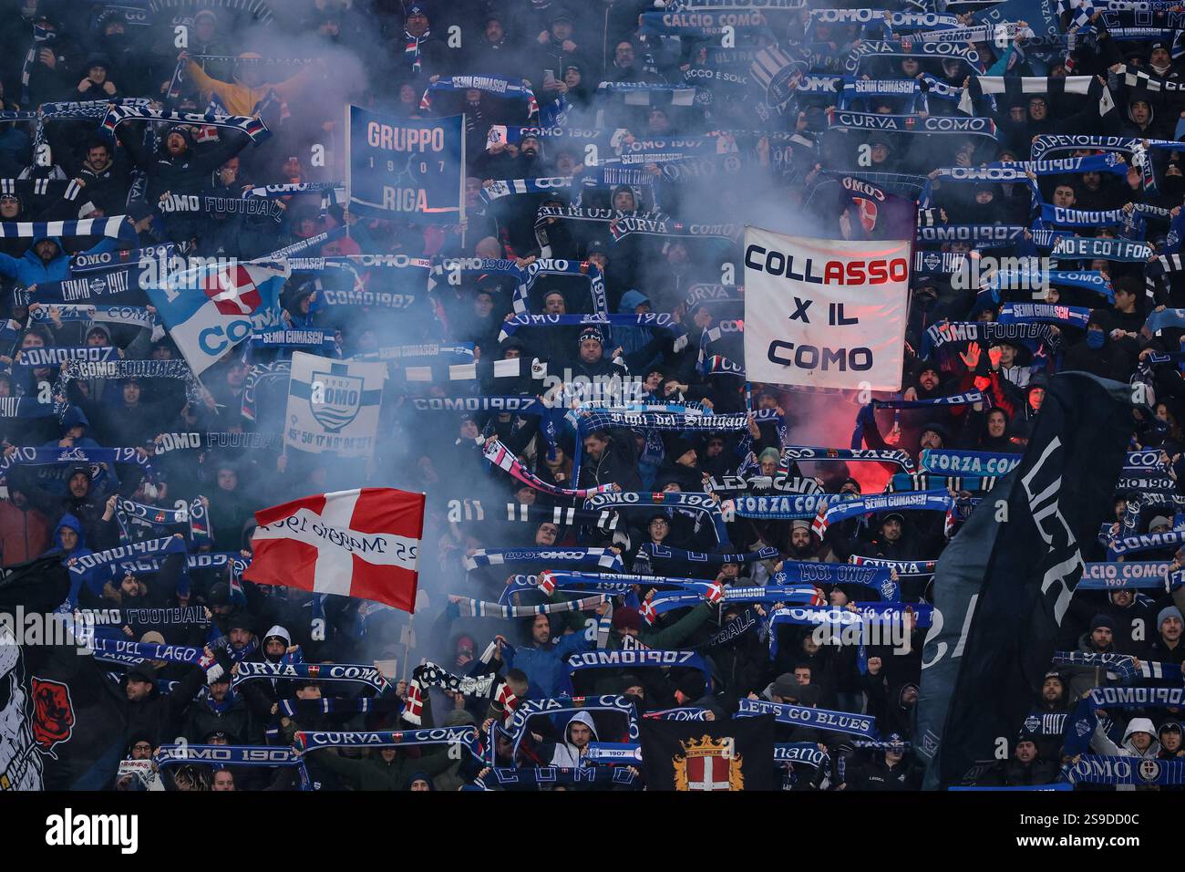 Como, Italy, 25th January 2025. Como 1907 fans cheer on their team ...