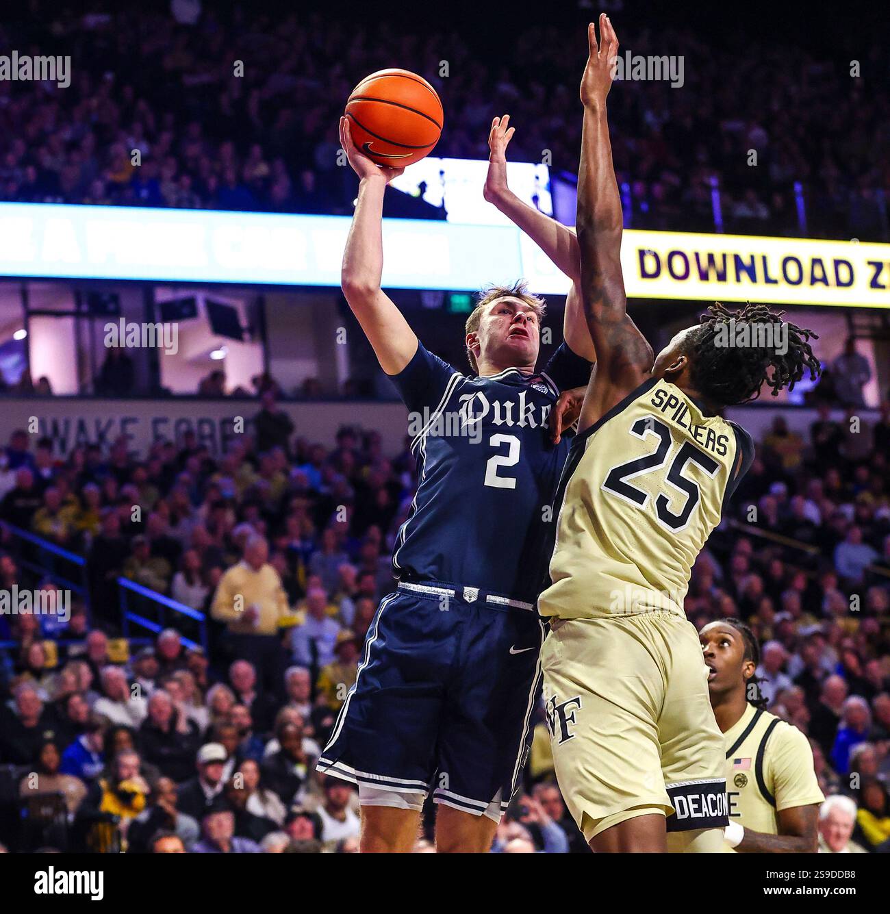 January 25, 2024: Duke guard Cooper Flagg (2) shoots over Wake Forest ...