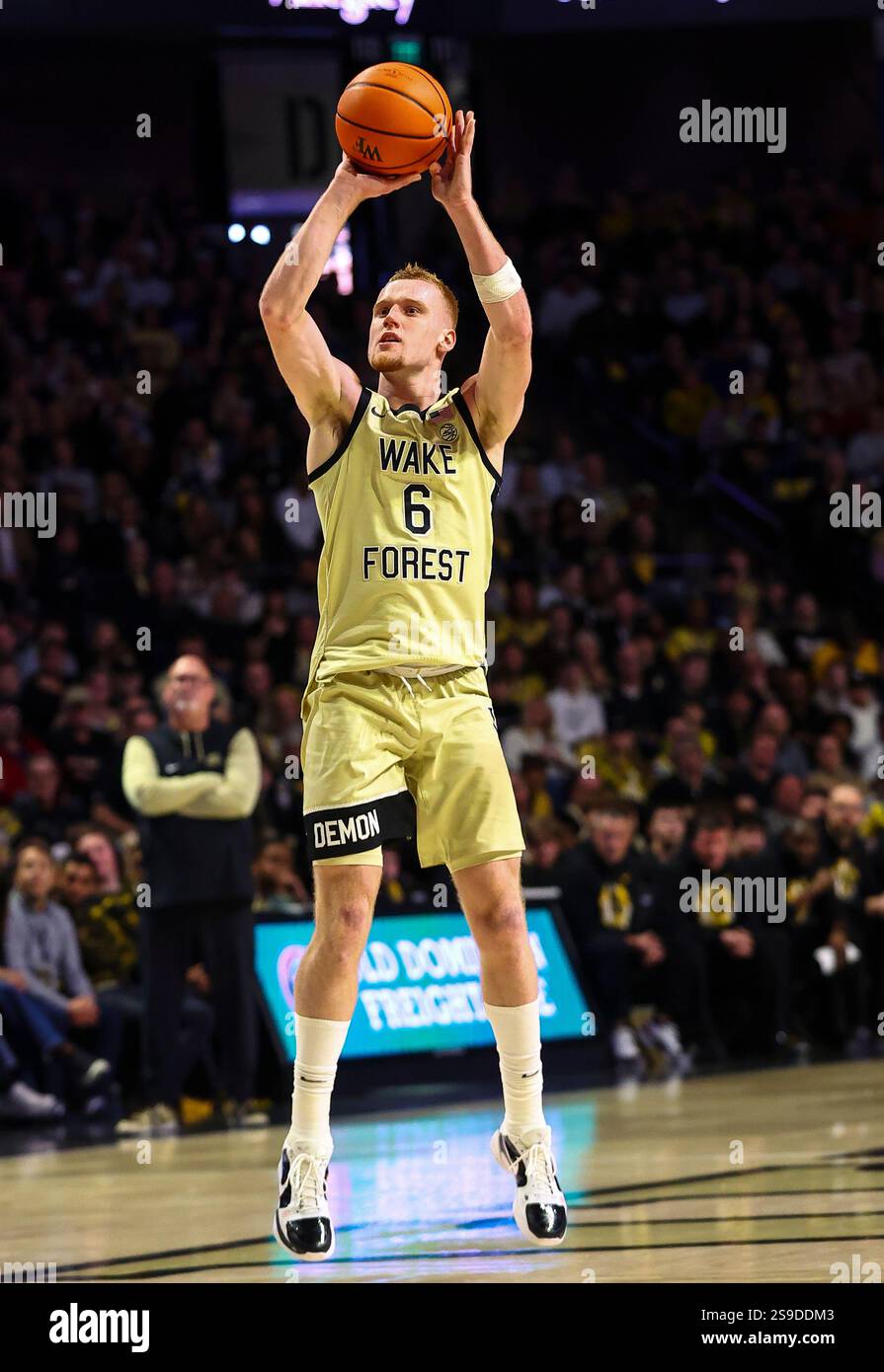 January 25, 2024: Wake Forest guard Cameron Hildreth (6) shots a 3 ...