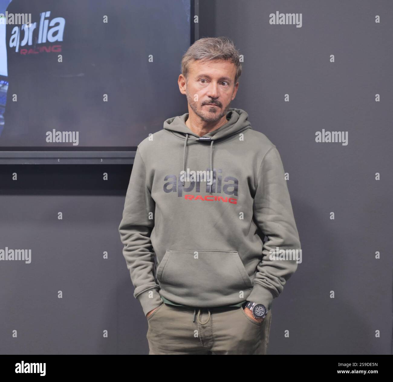Max Biaggi guest at the Aprilia stand at Motorbike Expo in Verona 2025 Stock Photo - Alamy