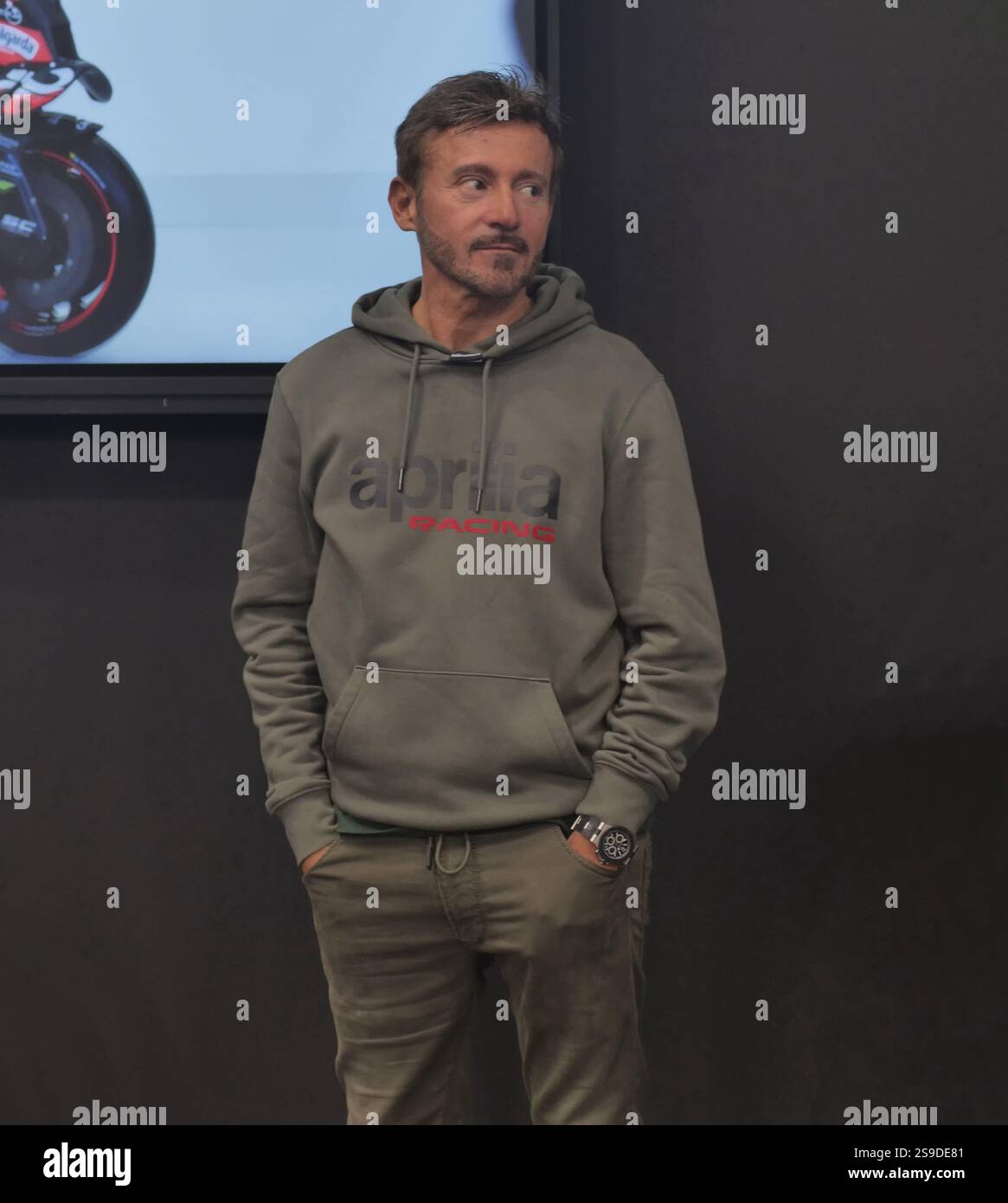 Max Biaggi guest at the Aprilia stand at Motorbike Expo in Verona 2025 ...