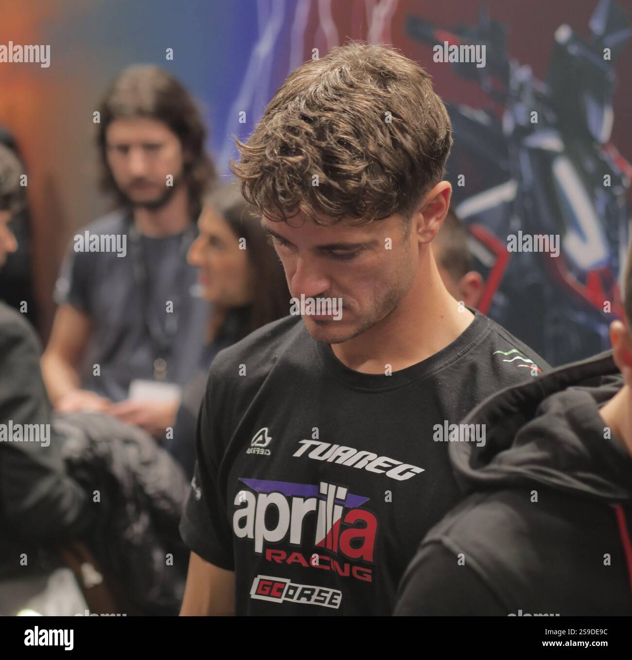 Jacopo Cerutti guest at the Aprilia stand at Motorbike Expo in Verona ...