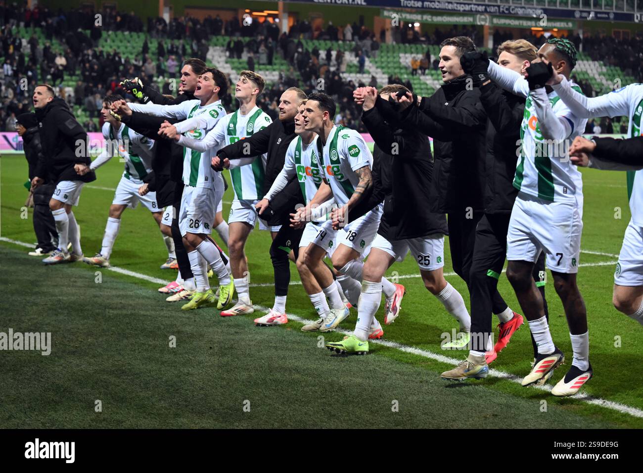 GRONINGEN - Players of FC Groningen celebrate victory with supporters ...