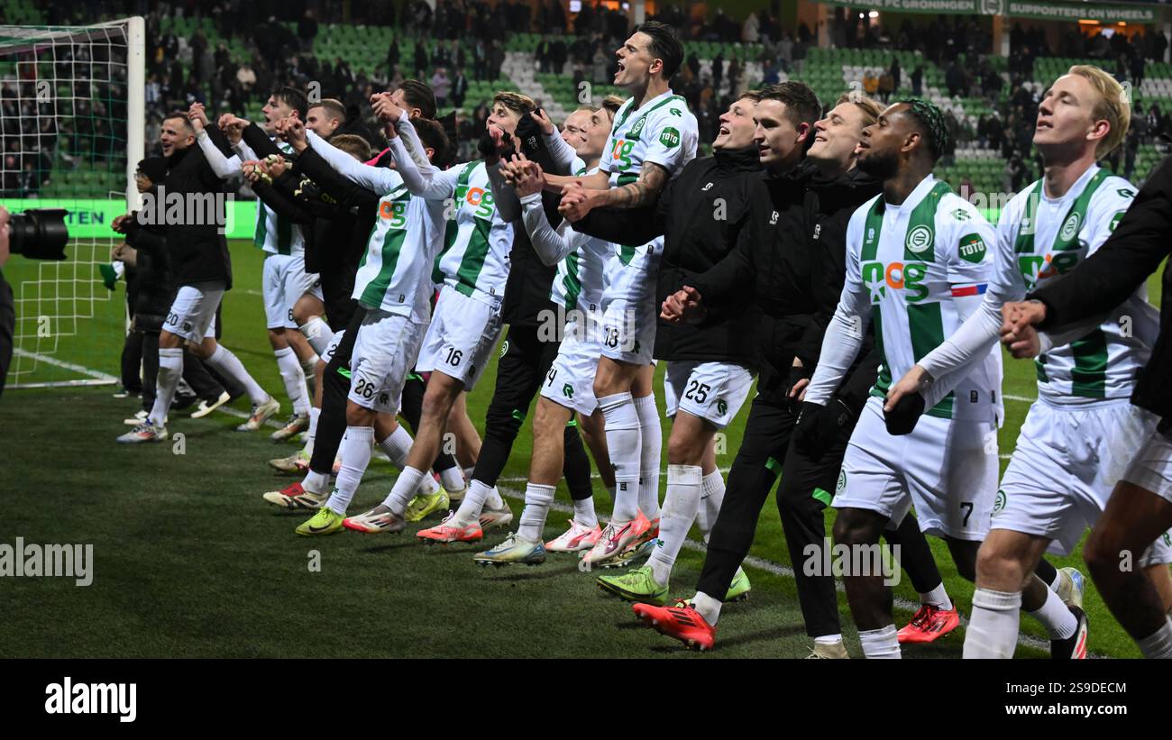 GRONINGEN - Players of FC Groningen celebrate victory with supporters ...