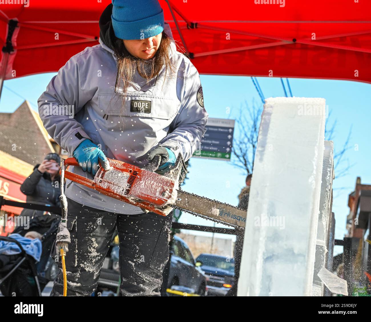 Ice sculptor artists give an ice carving demonstration - Ice Sculpture ...