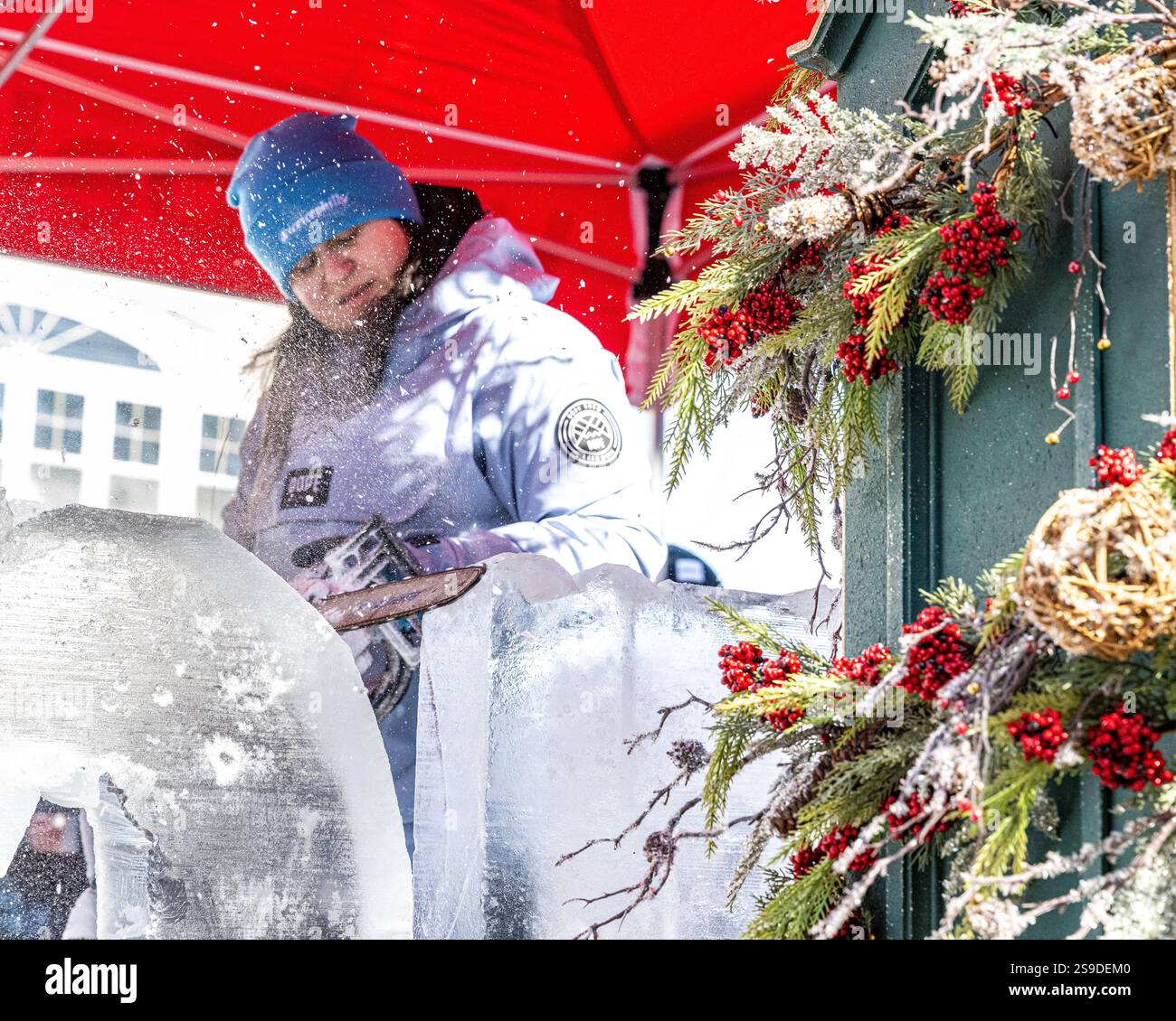 Ice sculptor artists give an ice carving demonstration - Ice Sculpture ...