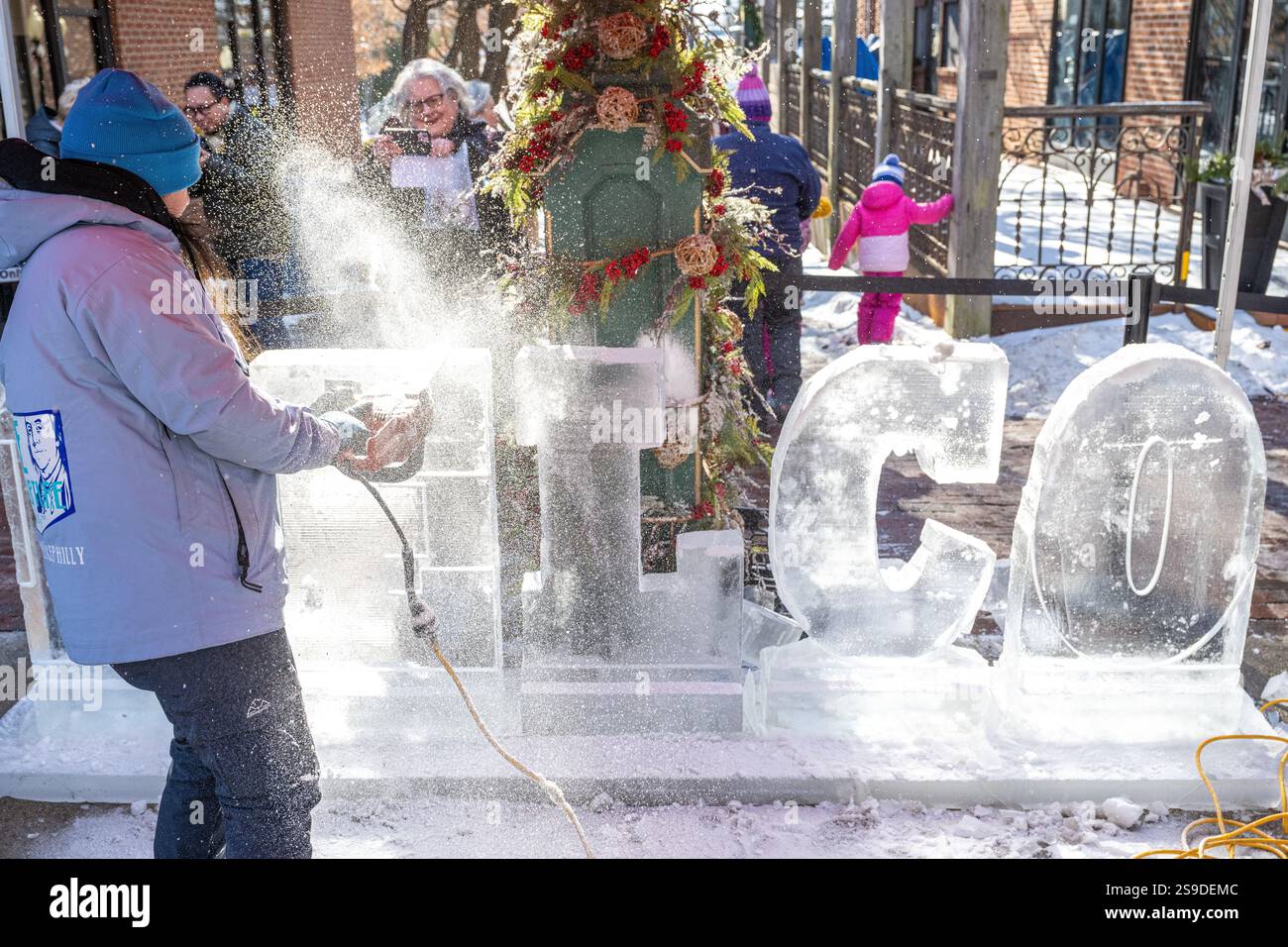 Ice sculptor artists give an ice carving demonstration - Ice Sculpture ...