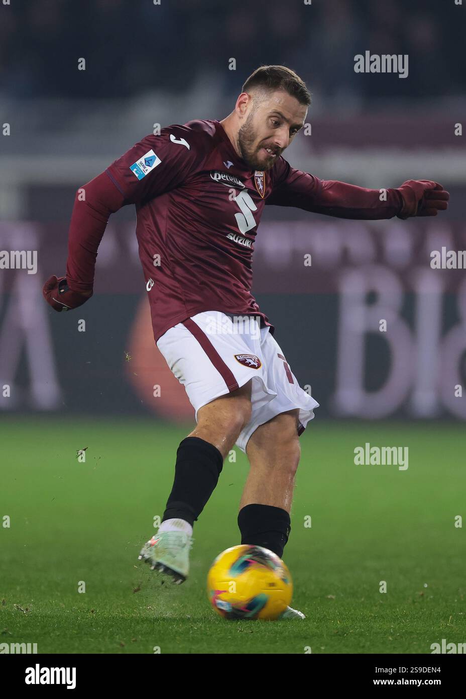 Turin, Italy, 24th January 2025. Nikola Vlasic of Torino FC lines up a shot on goal during the ...