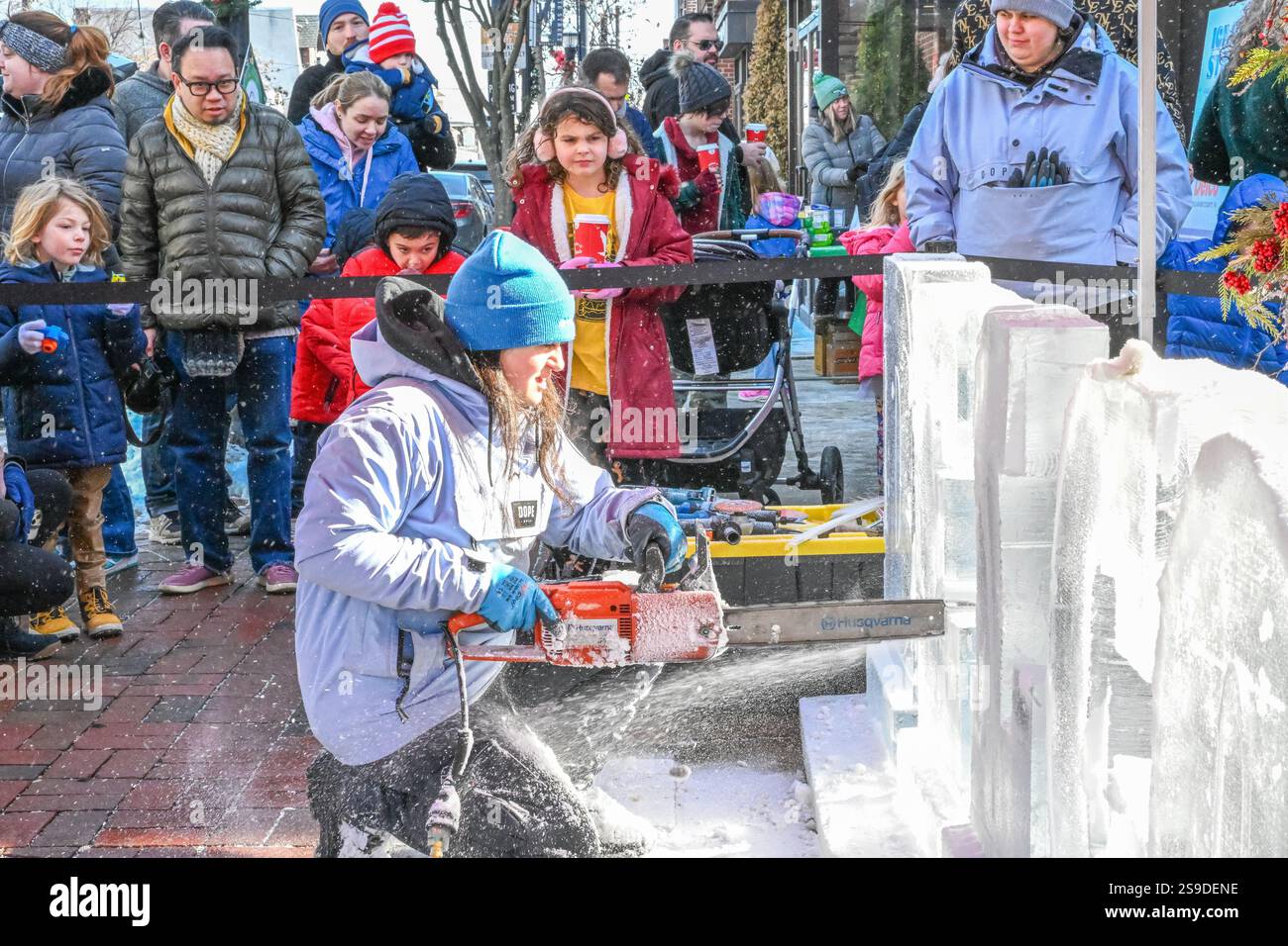 Ice sculptor artists give an ice carving demonstration - Ice Sculpture ...