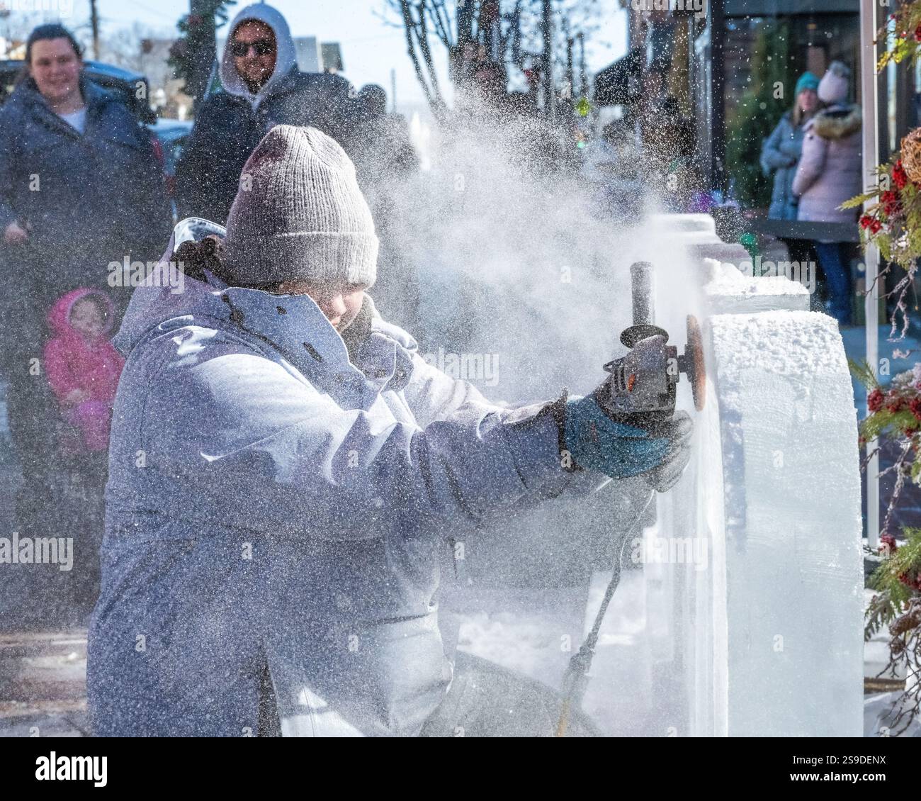 Ice sculptor artists give an ice carving demonstration - Ice Sculpture ...