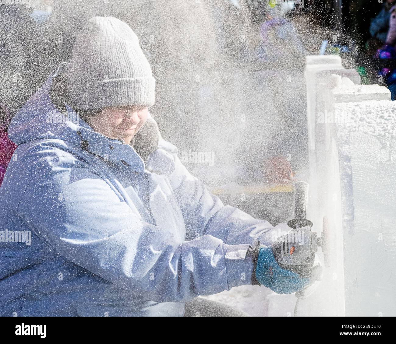 Ice sculptor artists give an ice carving demonstration - Ice Sculpture ...