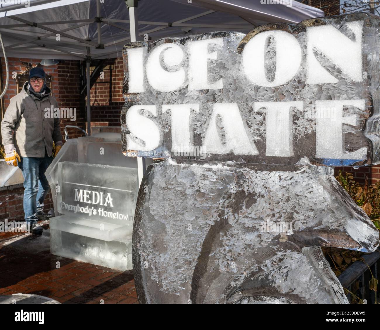 Master ice sculptor Peter Slavin creates carvings for the Ice on State ...
