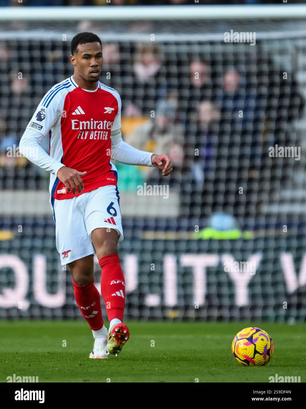 Gabriel of Arsenal passes the ball during the Premier League match ...