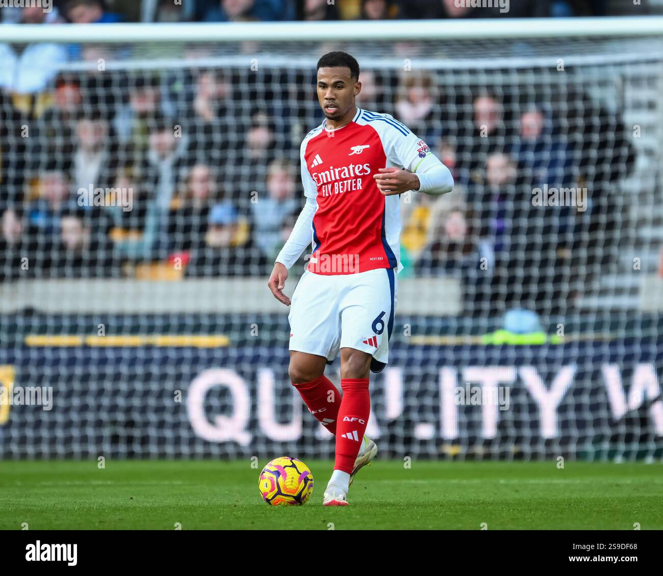 Gabriel of Arsenal in action the ball during the Premier League match ...