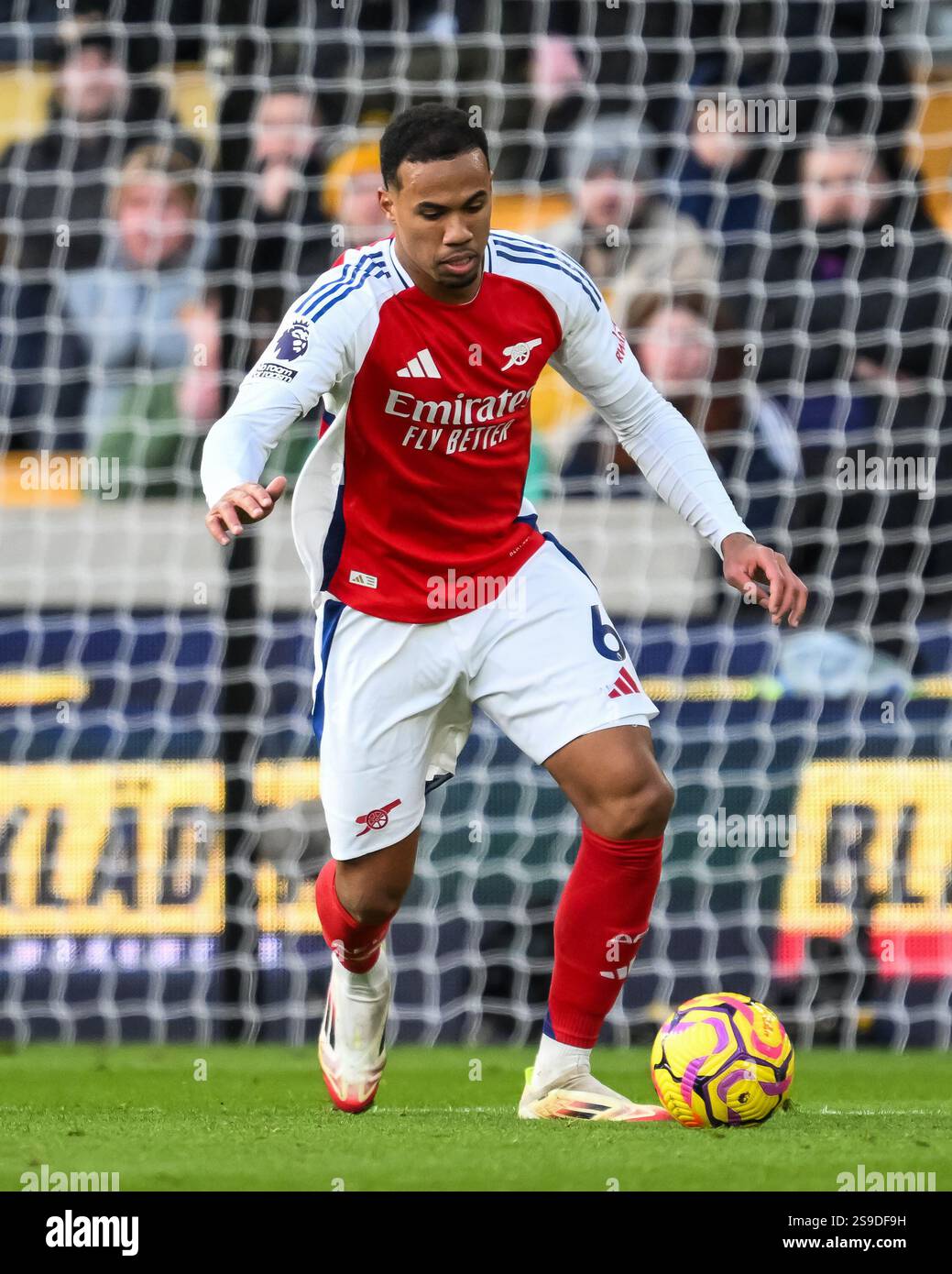 Gabriel of Arsenal in action with the ball during the Premier League ...