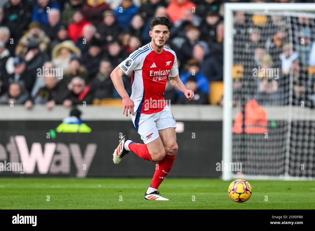 Declan Rice of Arsenal makes a break with the ball during the Premier ...