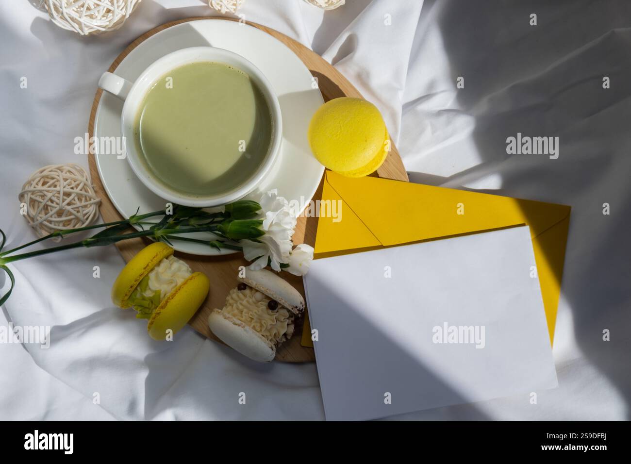 Empty white envelope letter mockup template Green latte match and ...