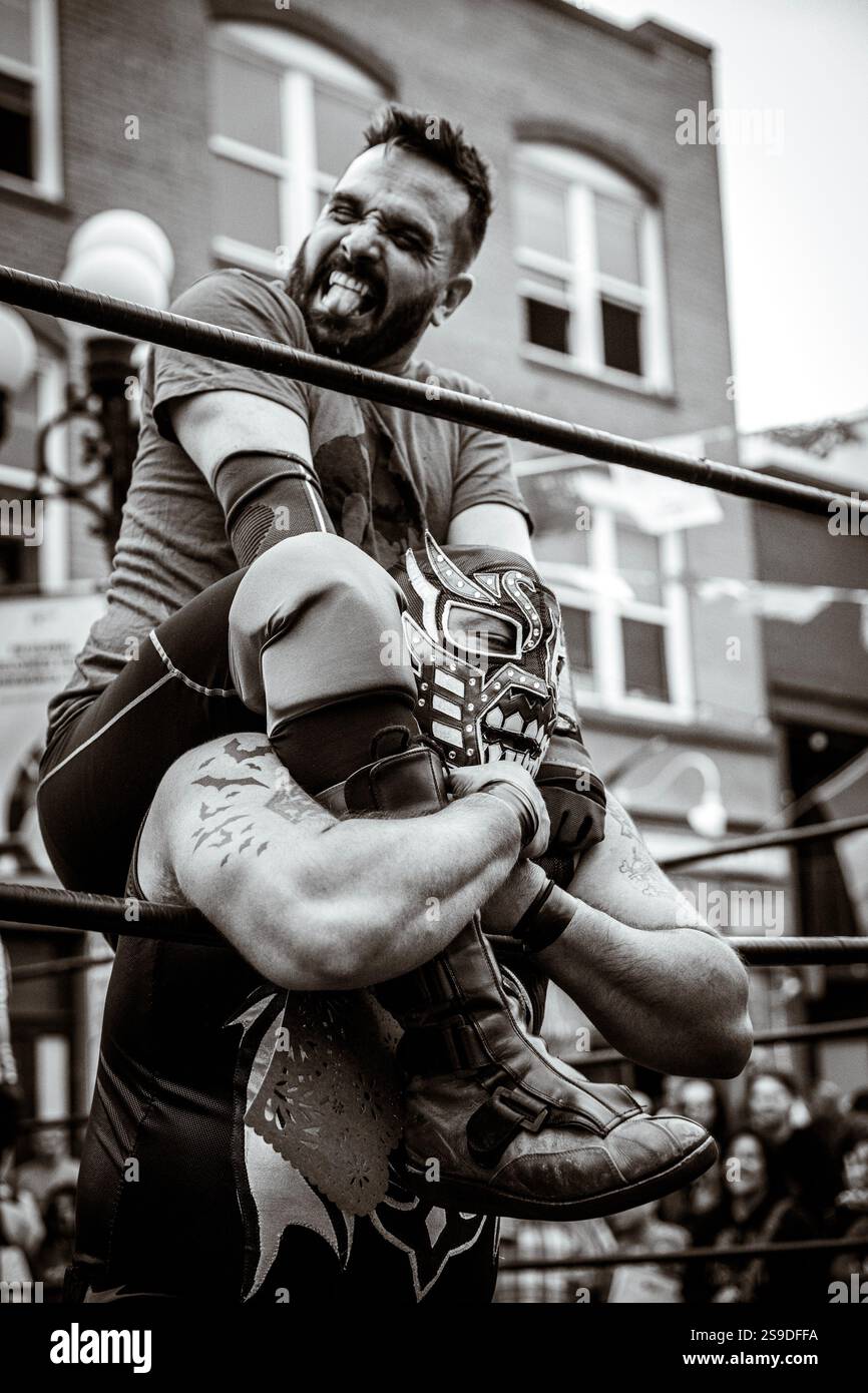 Lucha libre fight on Cinco De Mayo on the street of Downtown San Diego ...
