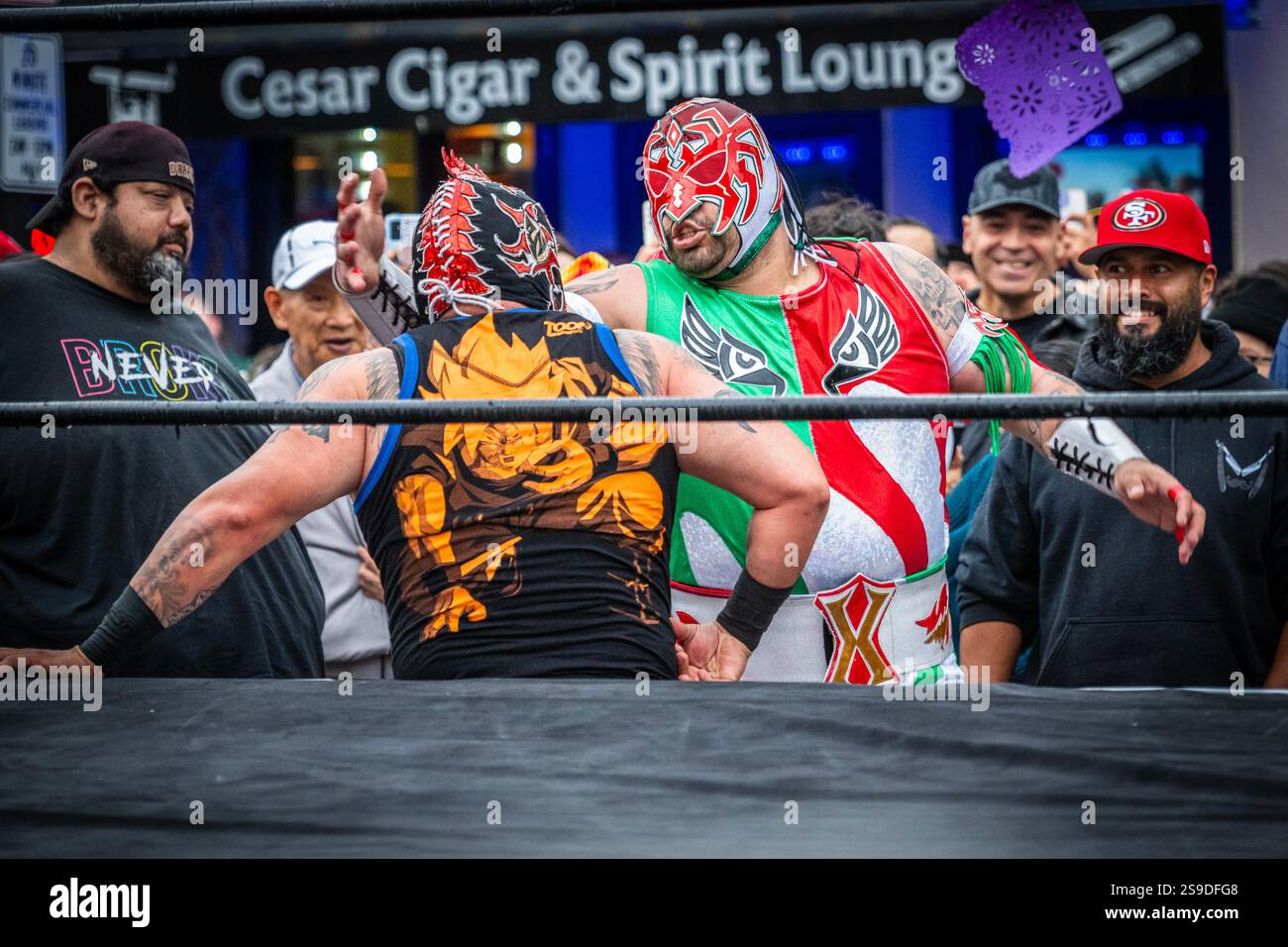 Lucha libre fight on Cinco De Mayo on the street of Downtown San Diego ...