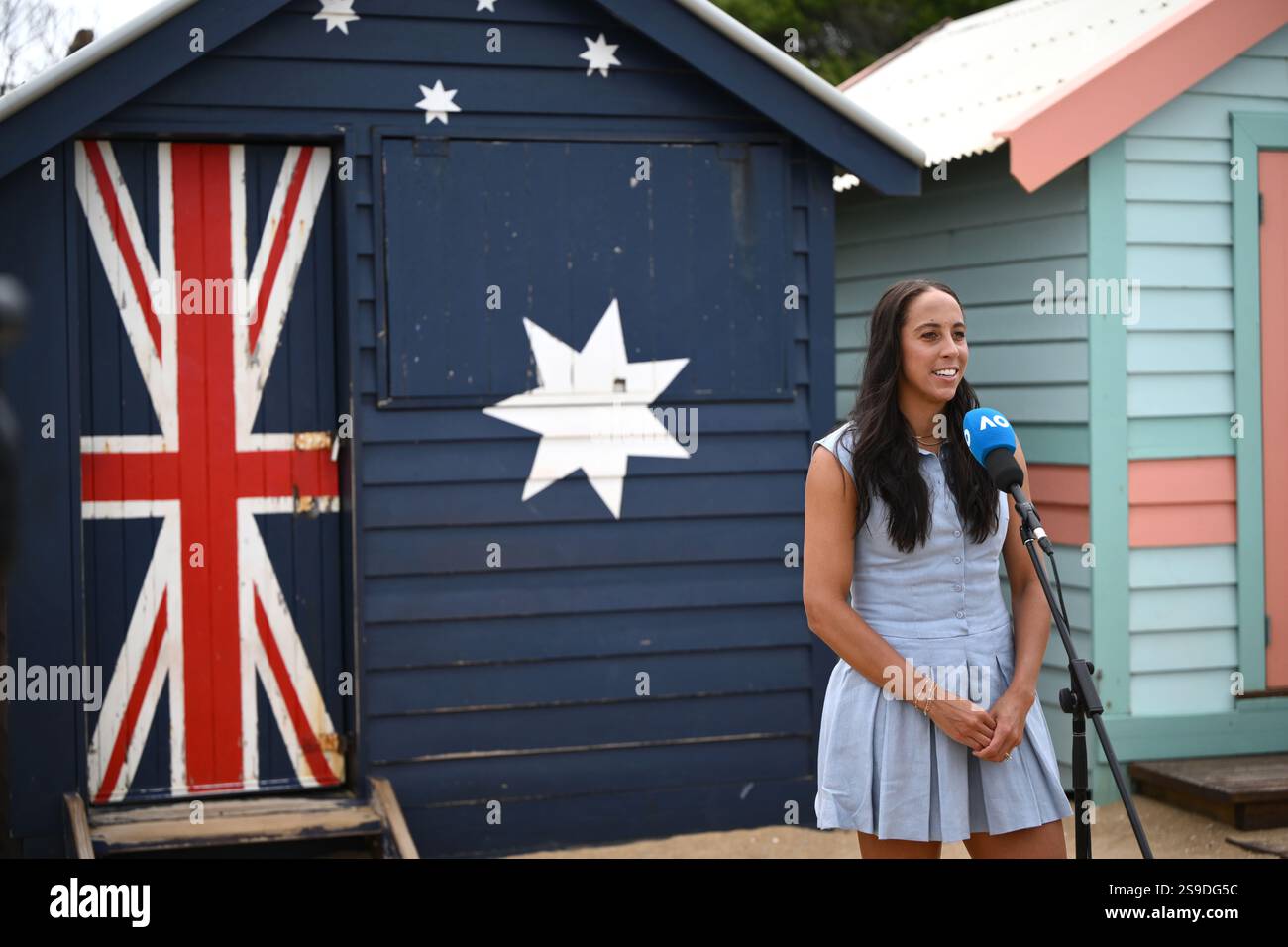 Madison Key of the USA speak to media at Brighton Life Saving Club in ...