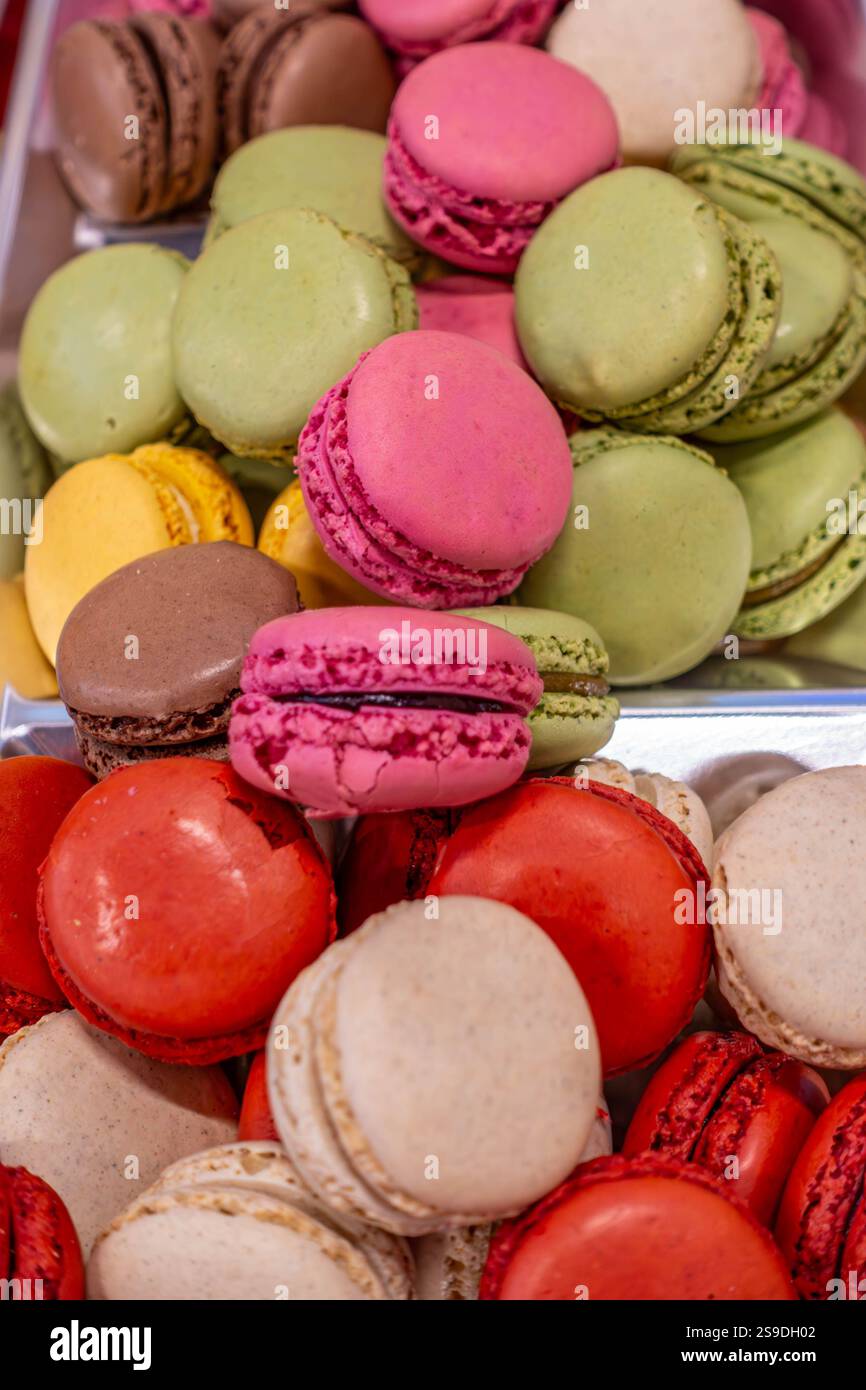 French macaroons on in a serving dish at a self service buffet Stock ...