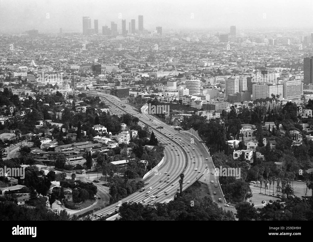 Los Angeles, CA, USA, approx. 1990. View of the city (Hollywood and ...