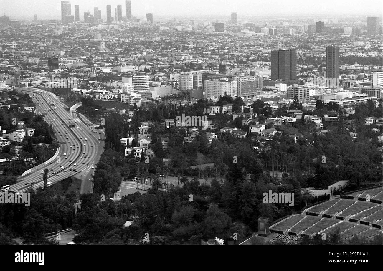 Los Angeles, CA, USA, approx. 1990. View of the city (Hollywood and ...