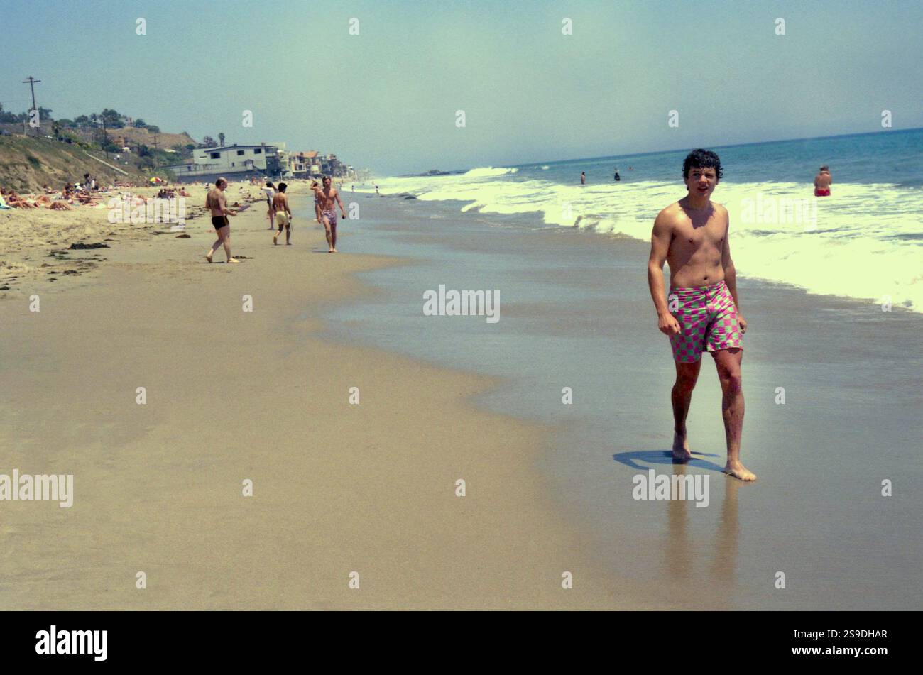 Malibu, CA, USA, approx. 1990. People on the beach on the Pacific ...