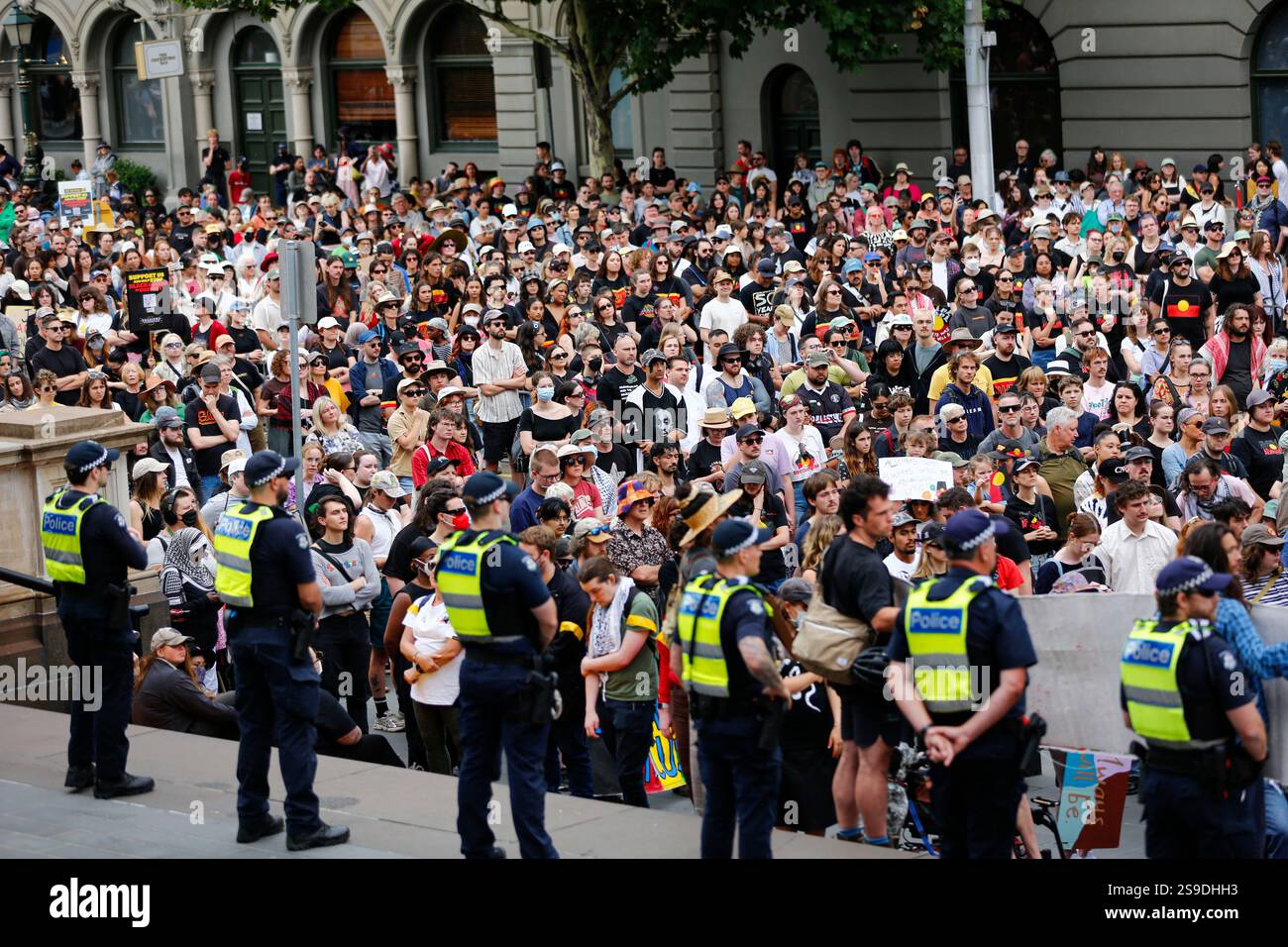 Crowd of protesters gather outside Parliament of Victoria during the ...