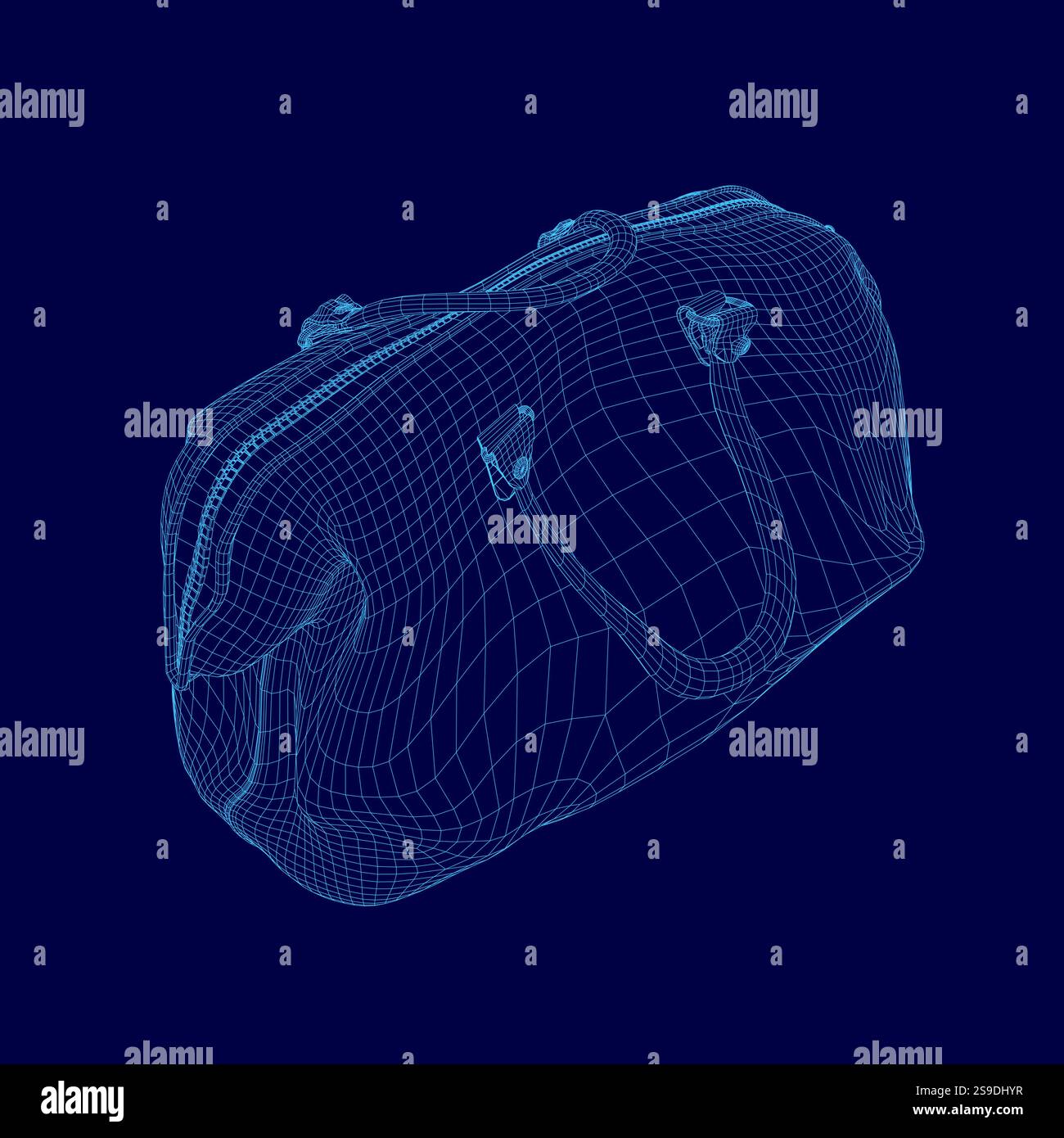 Blue bag with a zipper is shown in a computer-generated image. The bag ...