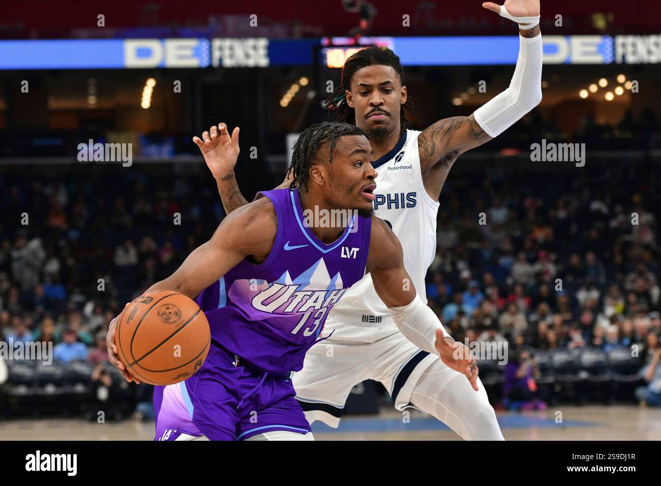 Utah Jazz guard Isaiah Collier (13) handles the ball against Memphis ...
