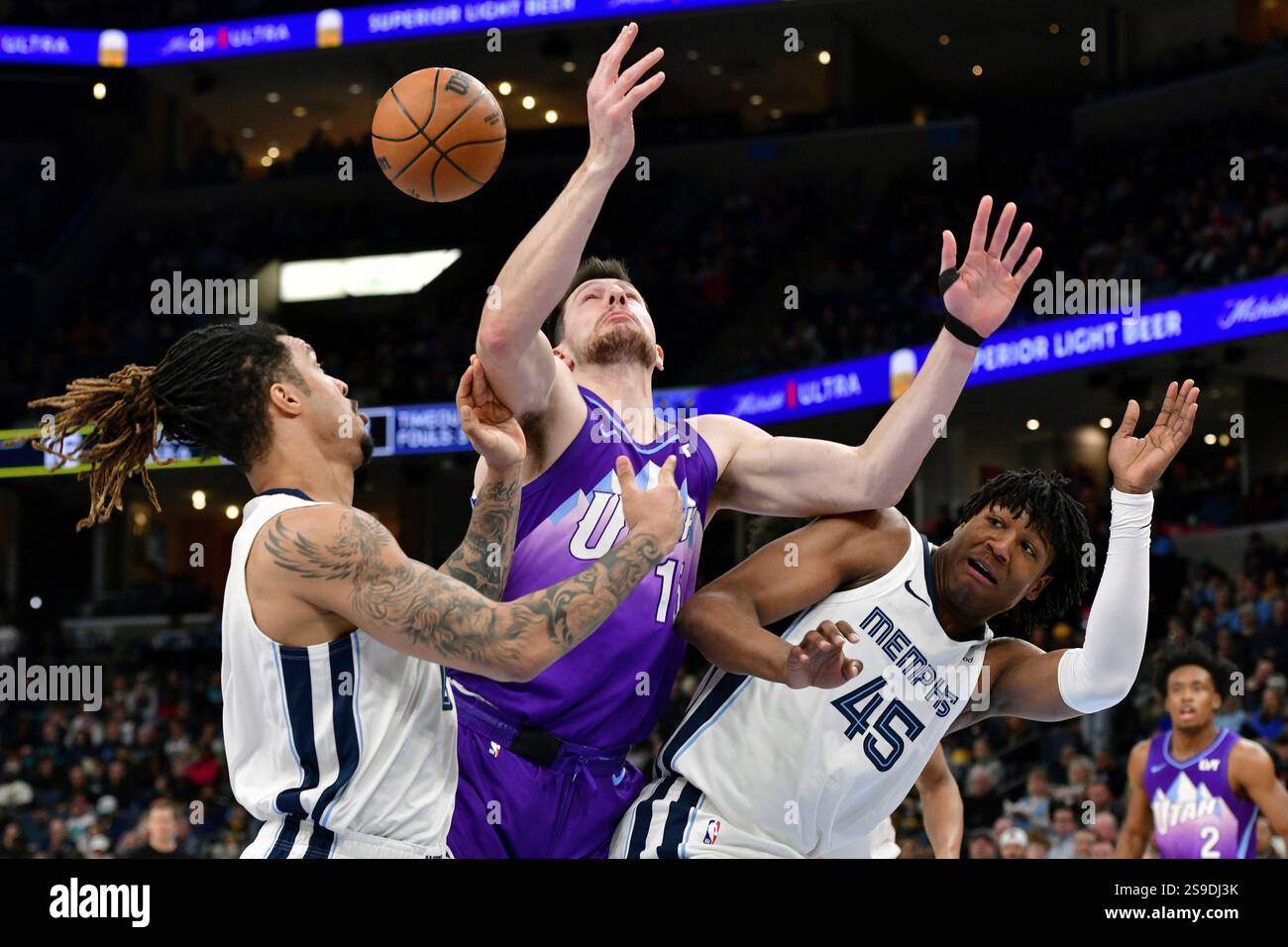 Utah Jazz forward Drew Eubanks struggles for control of the ball ...