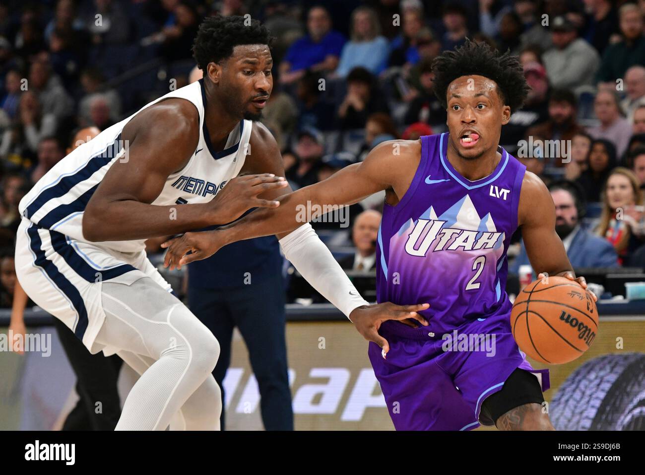 Utah Jazz guard Collin Sexton (2) handles the ball against Memphis ...