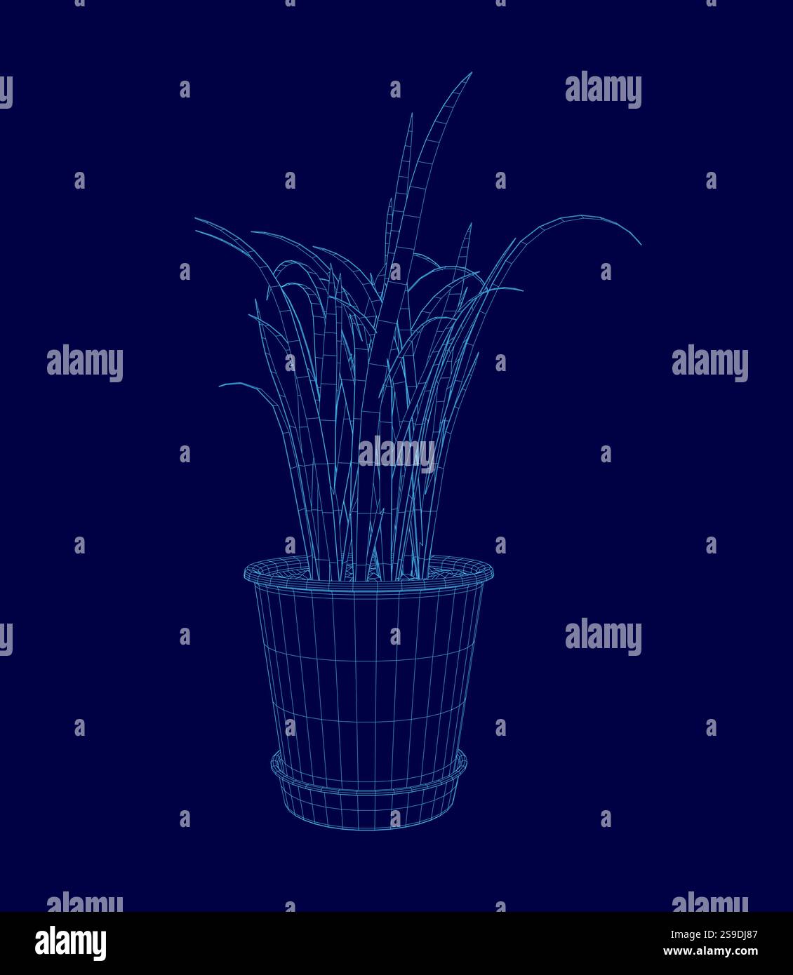 Small plant is sitting in a blue pot on a blue background. The plant is ...