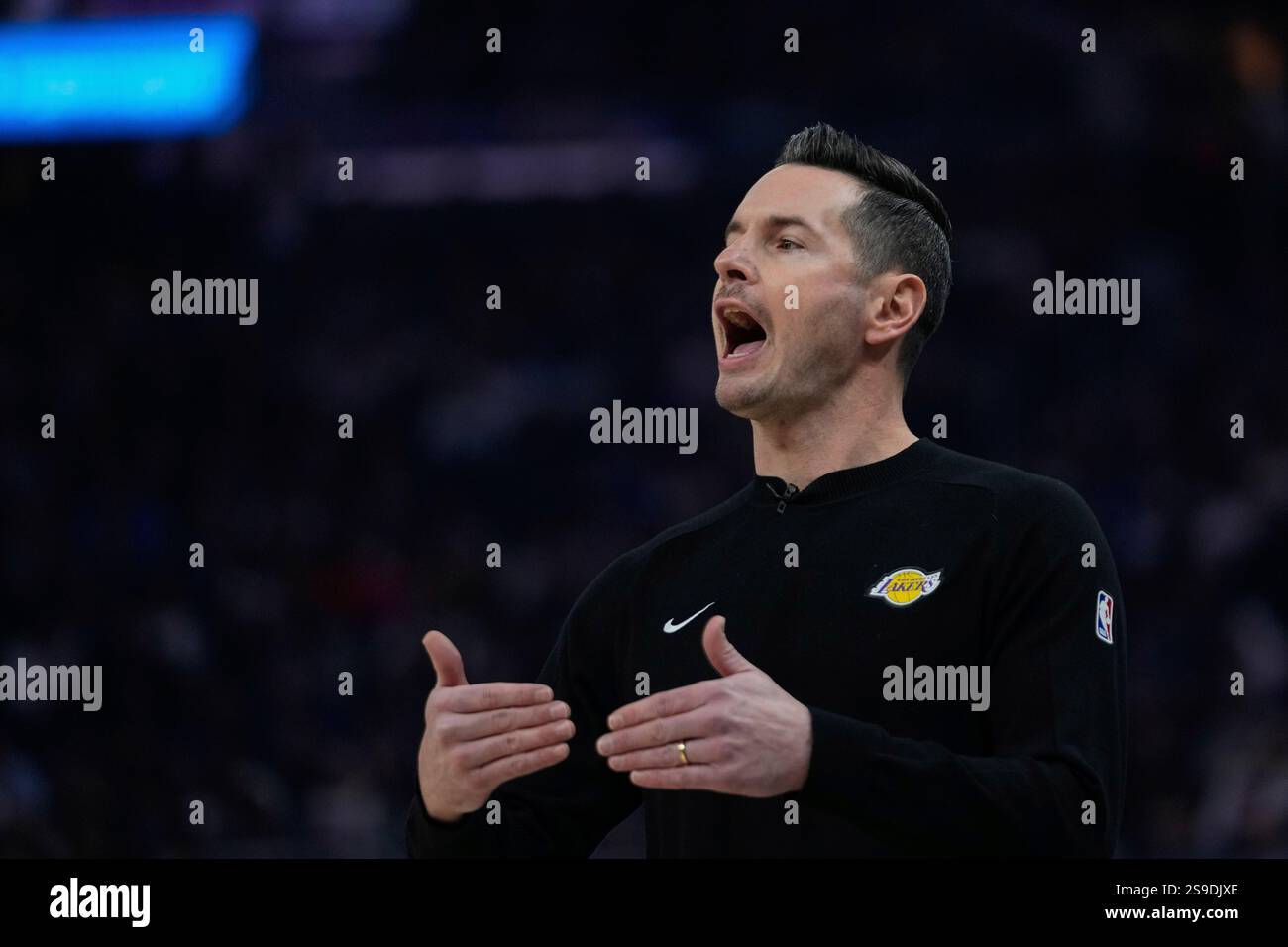 Los Angeles Lakers head coach JJ Redick reacts during the first half of ...