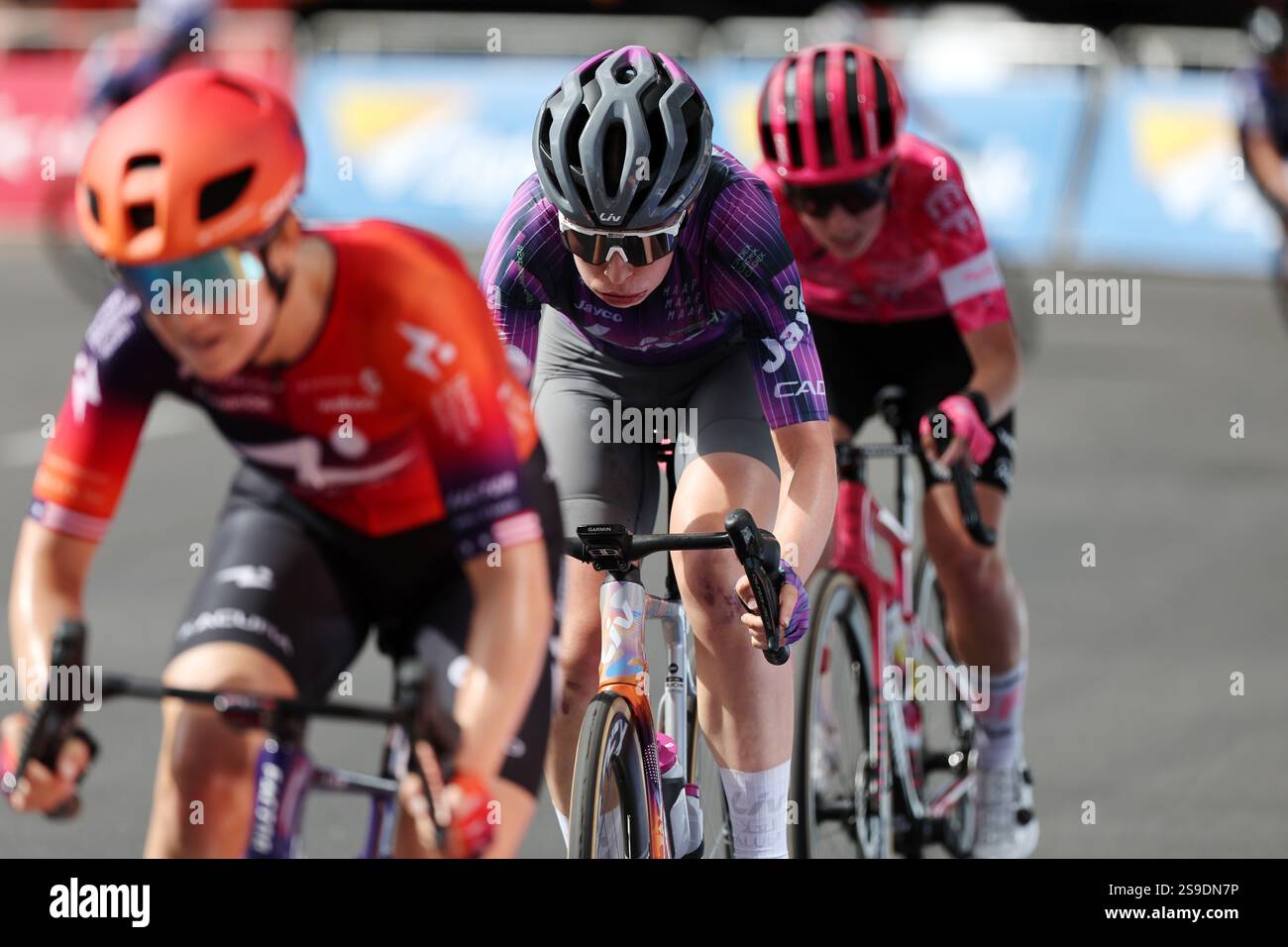 Ruby Roseman-Gannon (centre) of Australia and team Liv-Alula-Jayco during the Santos Women's ...