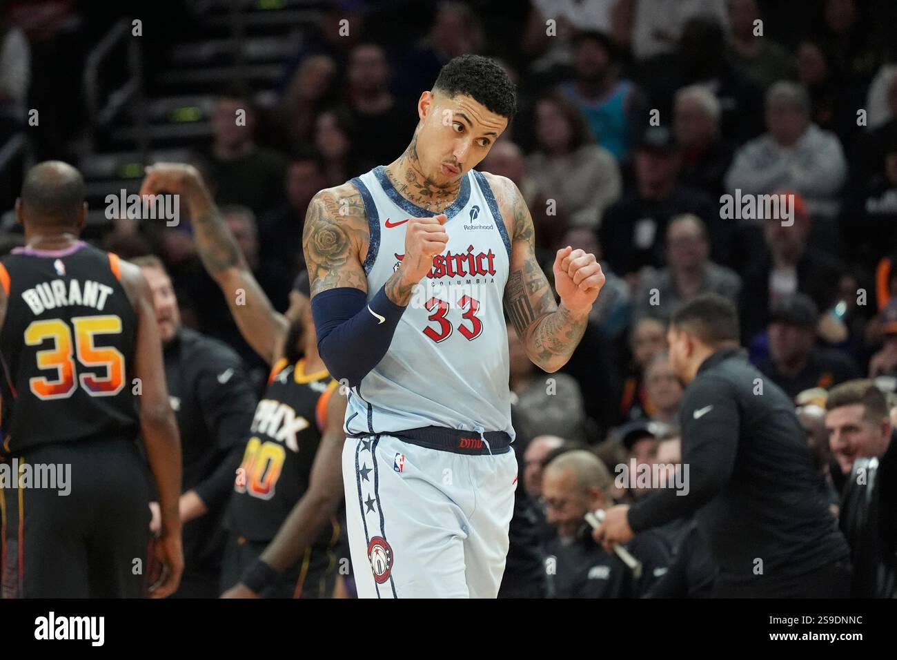 Washington Wizards forward Kyle Kuzma (33) celebrates after a missed ...