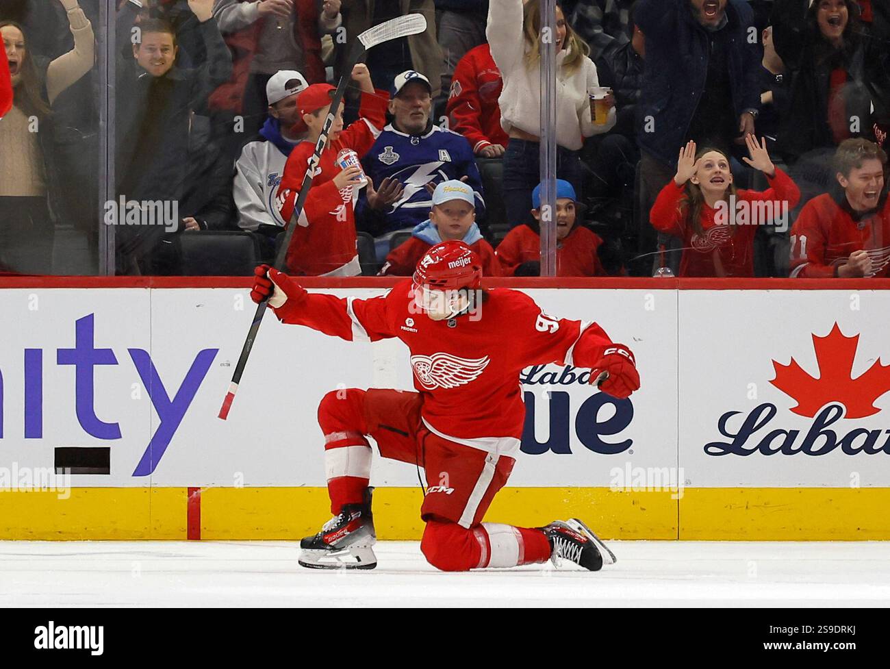 Detroit Red Wings center Marco Kasper (92) celebrates his goal against ...