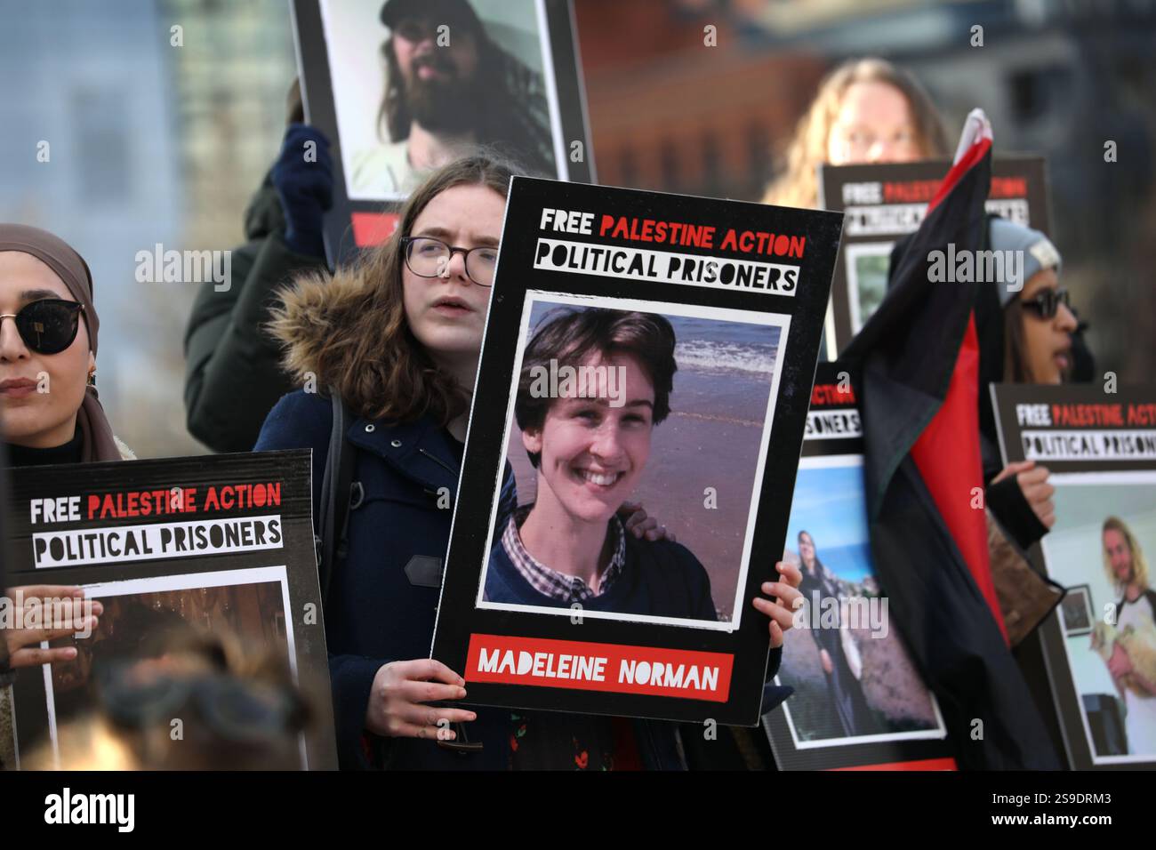 January 25, 2025, Manchester, England, United Kingdom: Supporters hold ...