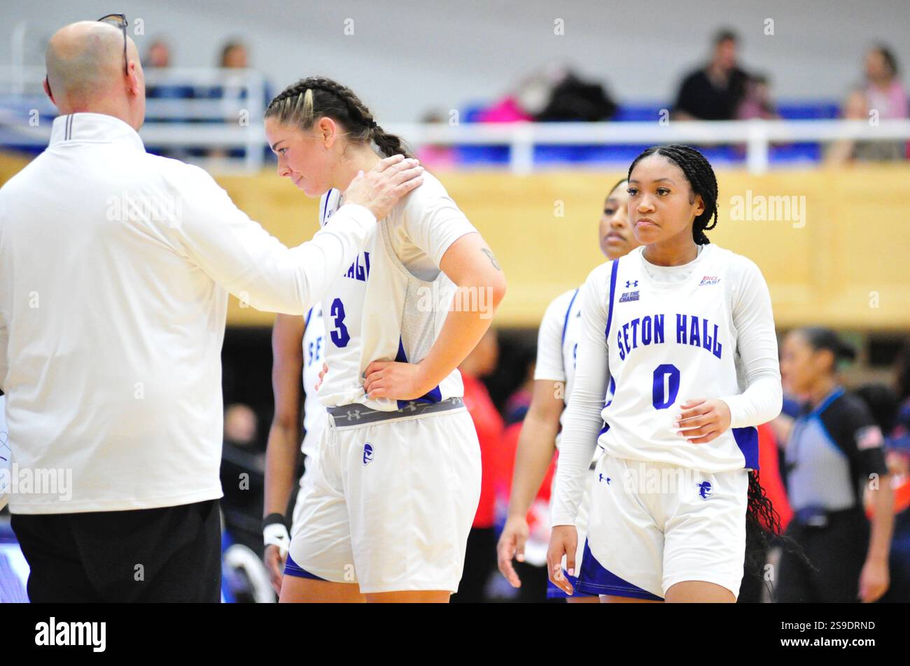 Seton Hall's Faith Masonius (3) and Jada Eads (0) during Saturday's Big ...