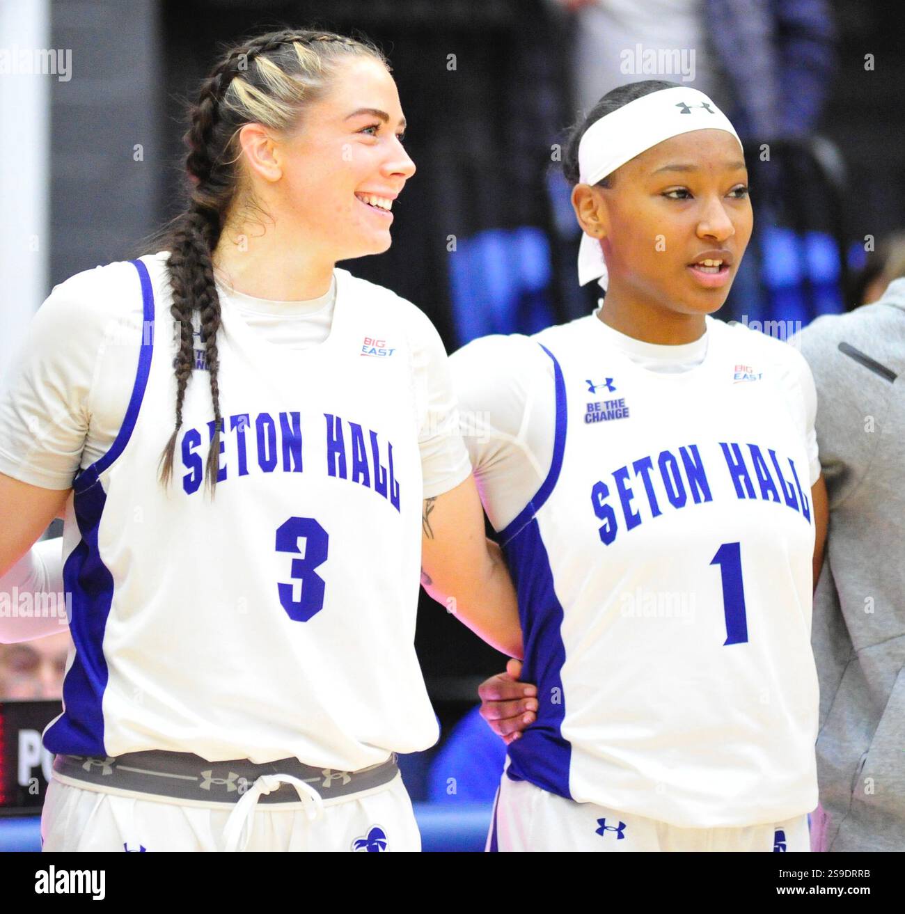 Seton Hall's Faith Masonius (3) and Joniyah Bland-Fitzpatrick (1 ...