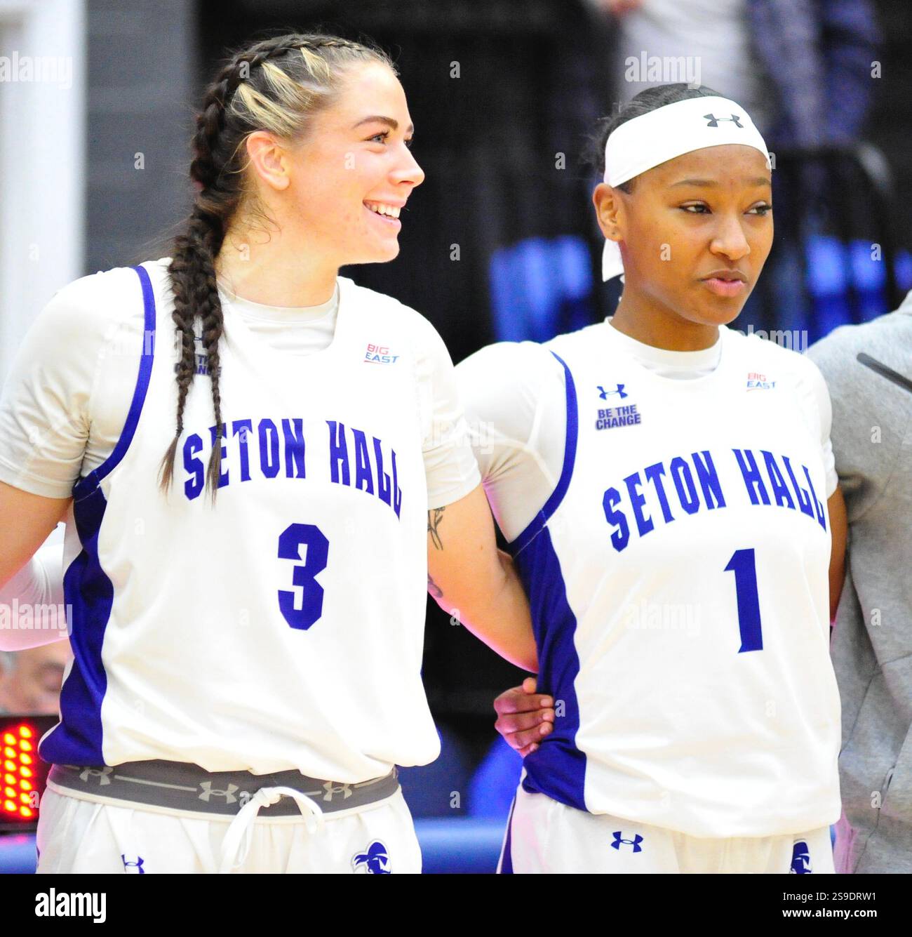 Seton Hall's Faith Masonius (3) and Joniyah Bland-Fitzpatrick (1 ...