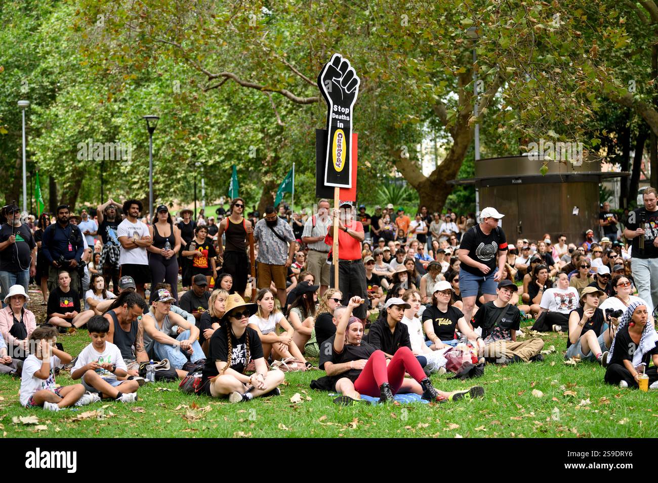 The crowd listen to speeches during an Invasion Day rally in Sydney ...