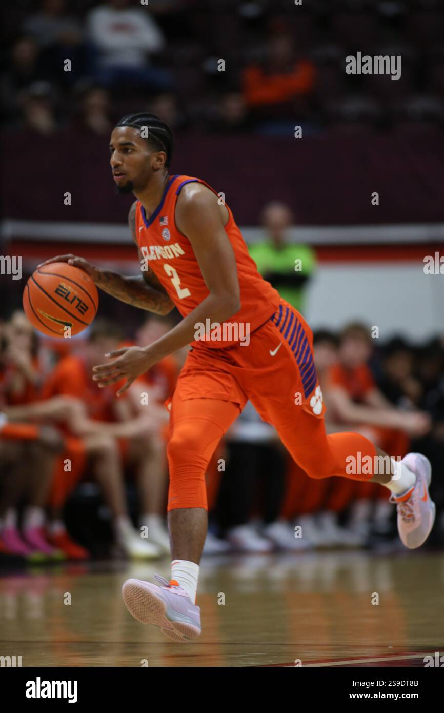 January 25, 2025: Clemson Tigers guard Dillon Hunter (2) brings the ...