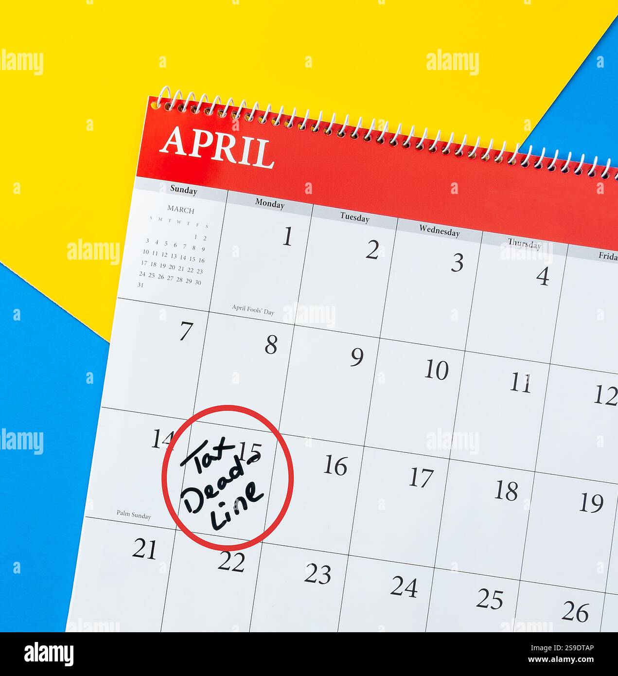 A calendar page for April with a handwritten note marking Tax Deadline ...