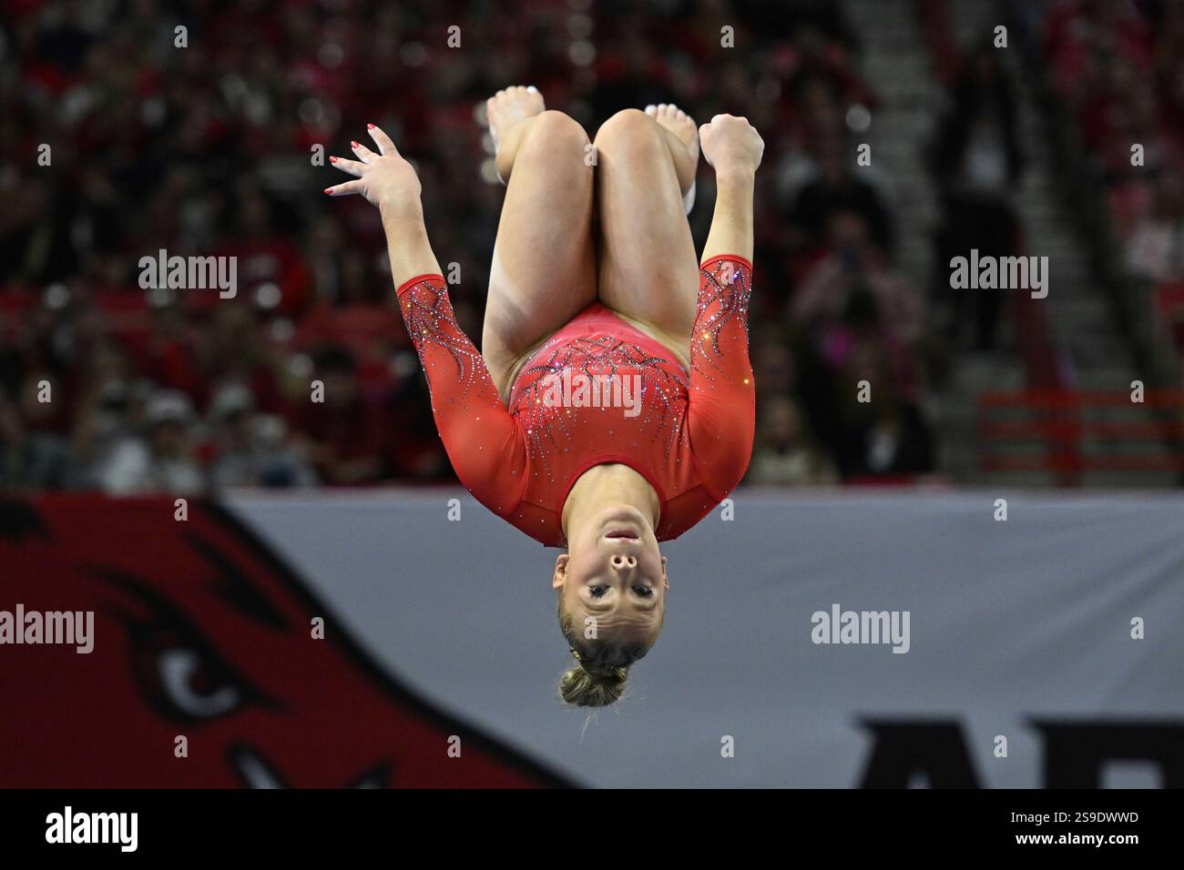 Arkansas gymnast Joscelyn Roberson competes on the balance beam against ...