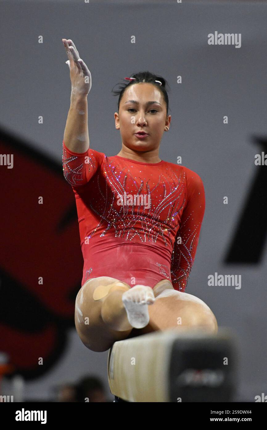 Arkansas gymnast Maddie Jones competes on the balance beam against LSU ...
