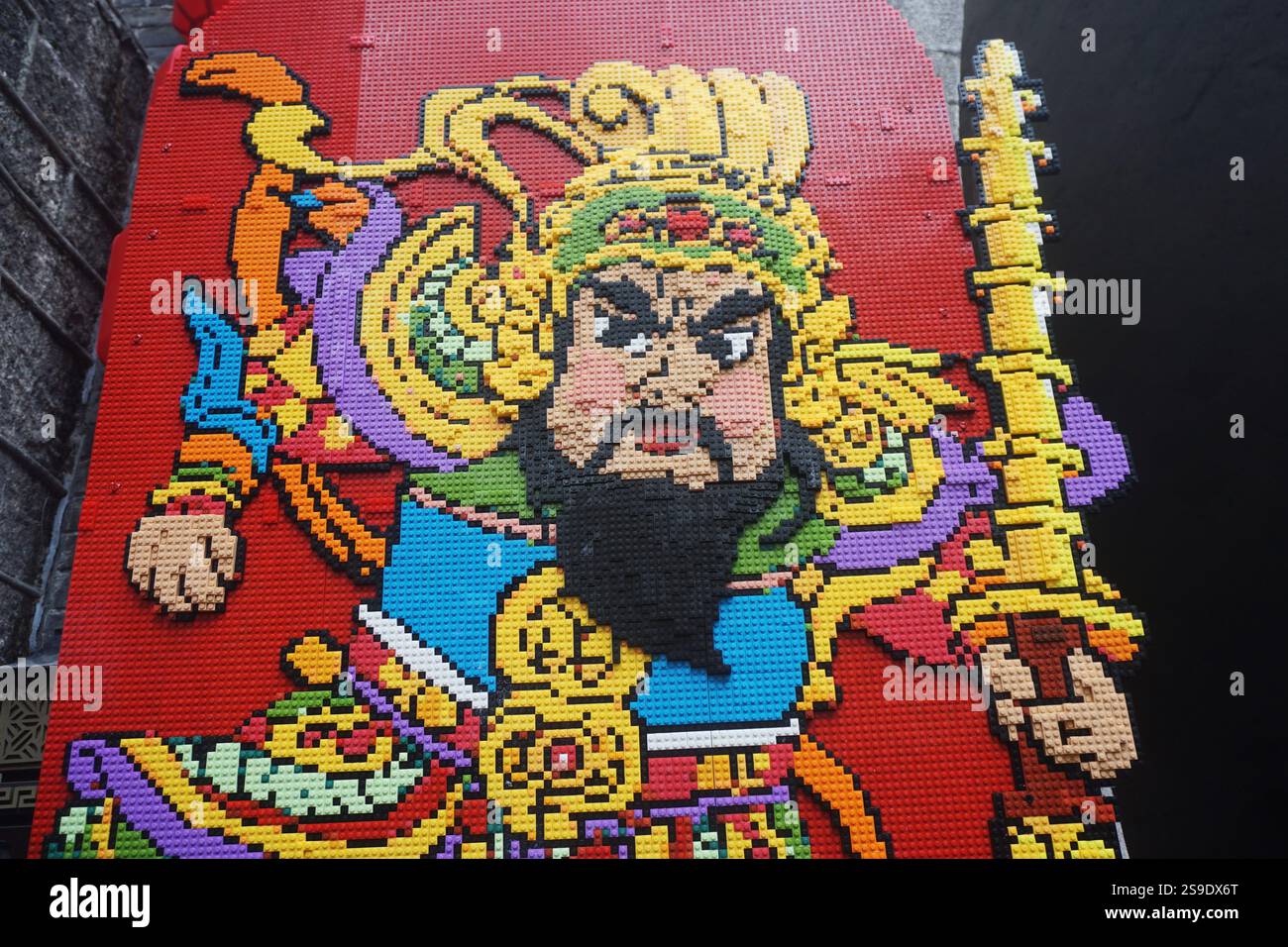 HANGZHOU, CHINA - JANUARY 25, 2025 - A door god made of Lego bricks ...